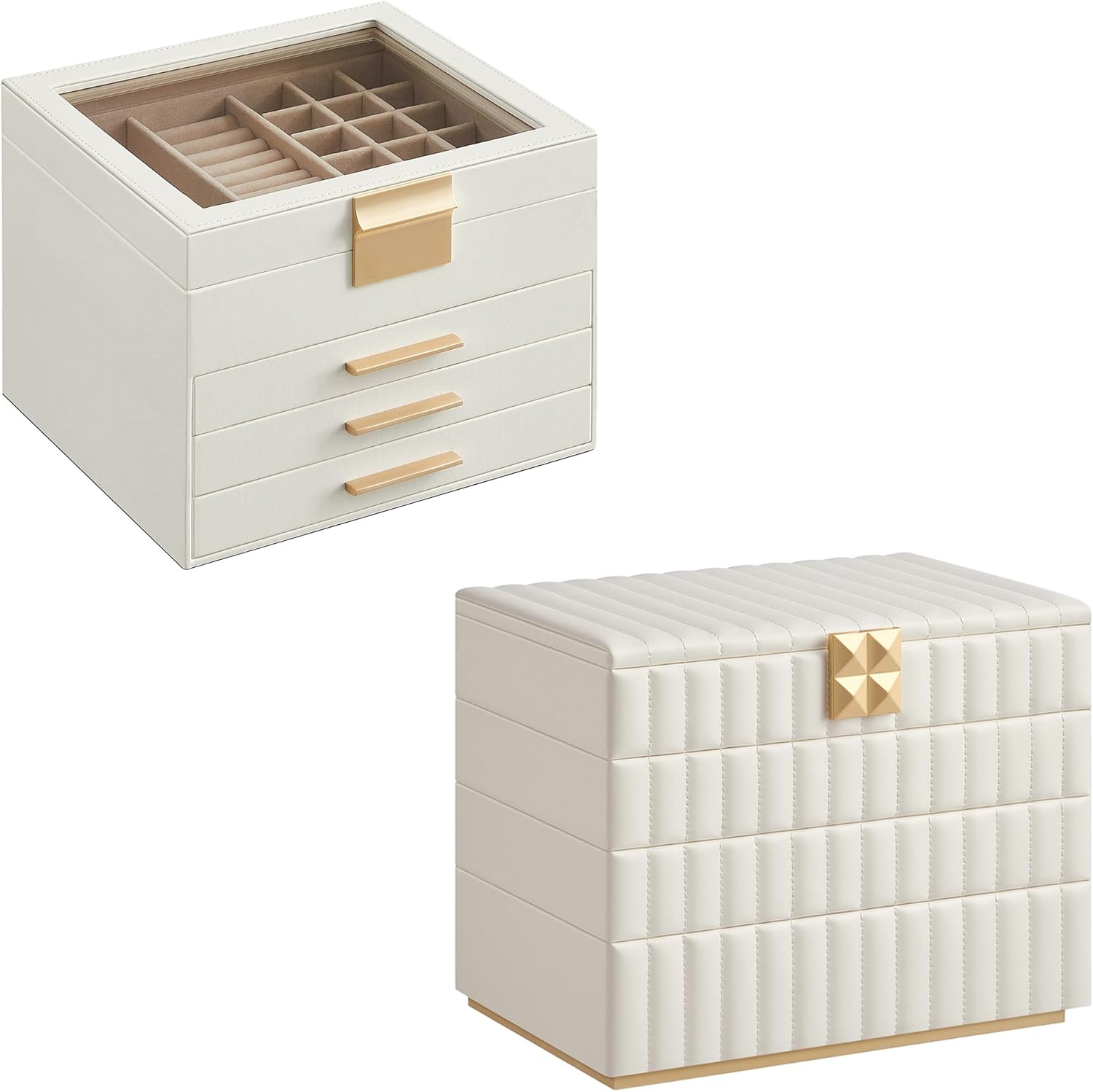 Amazon.com: SONGMICS 4-Tier Jewelry Box with Glass Lid and Stackable ...