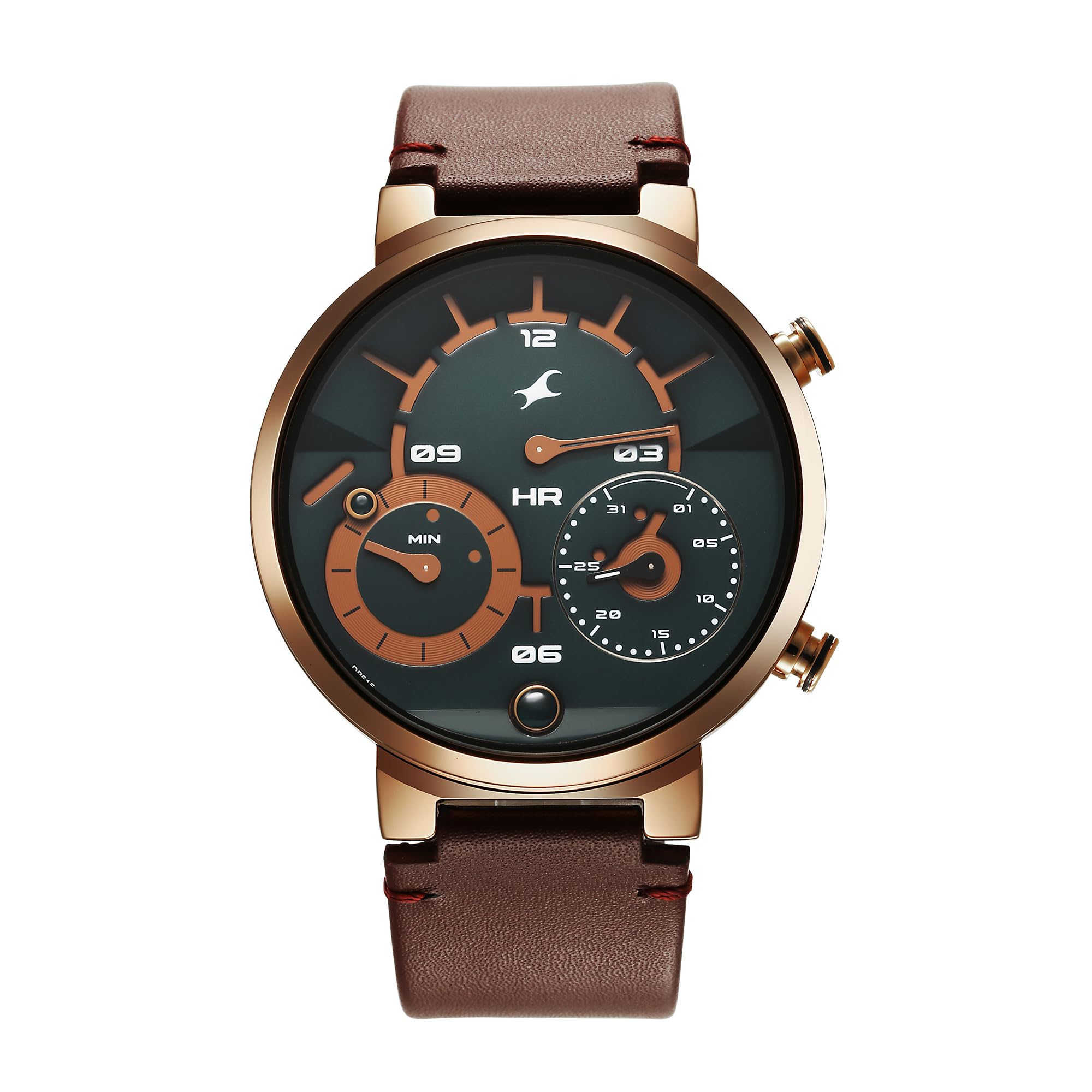 Buy Fastrack Gambit Quartz Analog Green Dial with Brown Genuine Leather ...