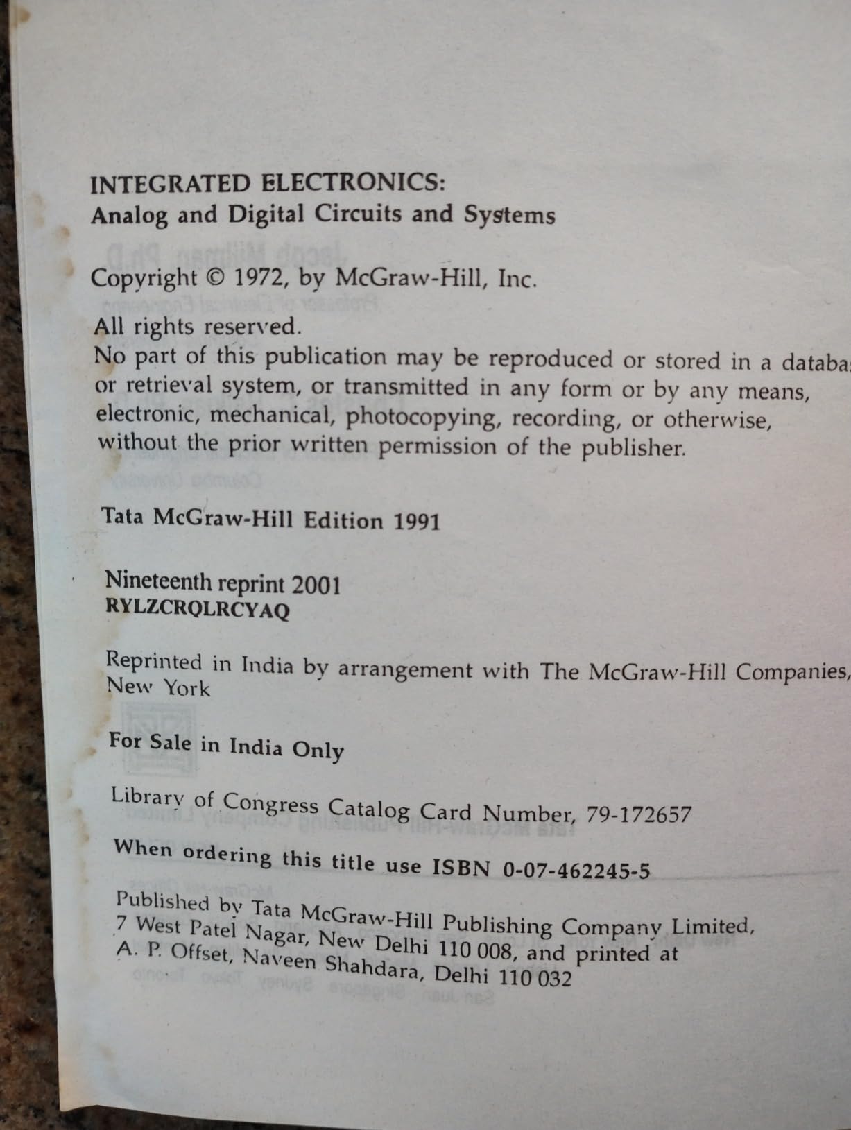 integrated Electronics by jacob millman and christos c halkias yellow ...