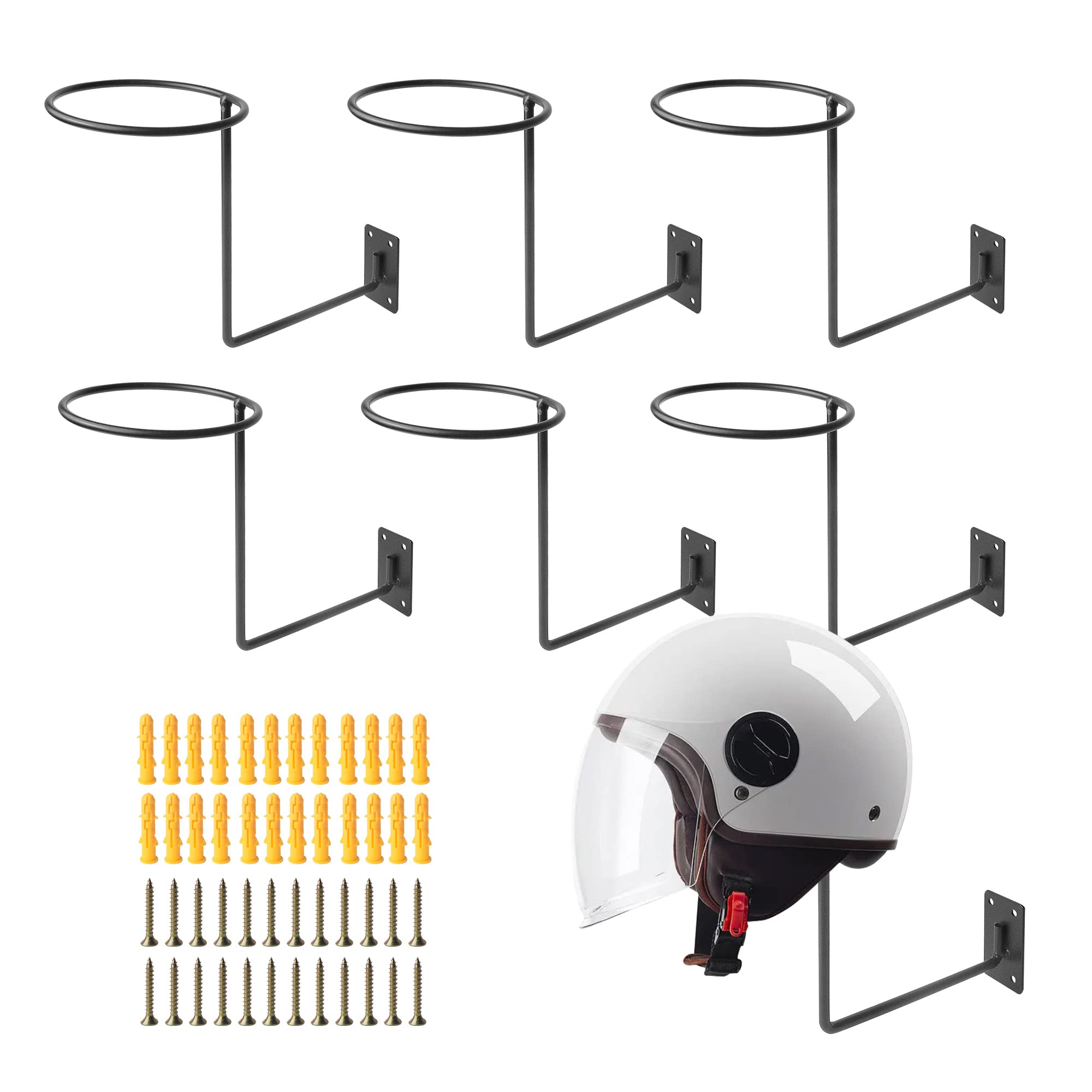 Amazon.com: 6 Pack Helmet Holder Wall Mount, Black Metal Helmets Hanger ...