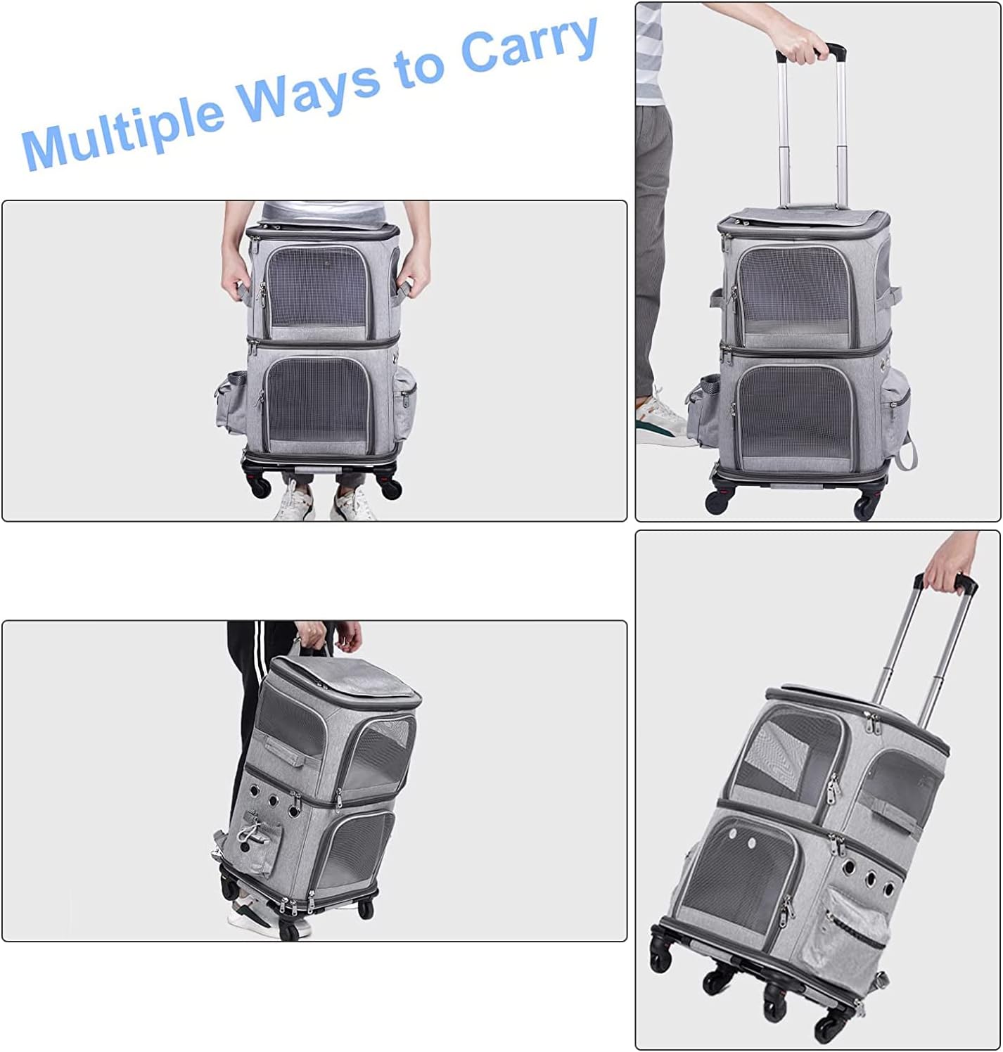 Buy Double-Compartment Pet Carrier Backpack with Wheels for Small Cats ...