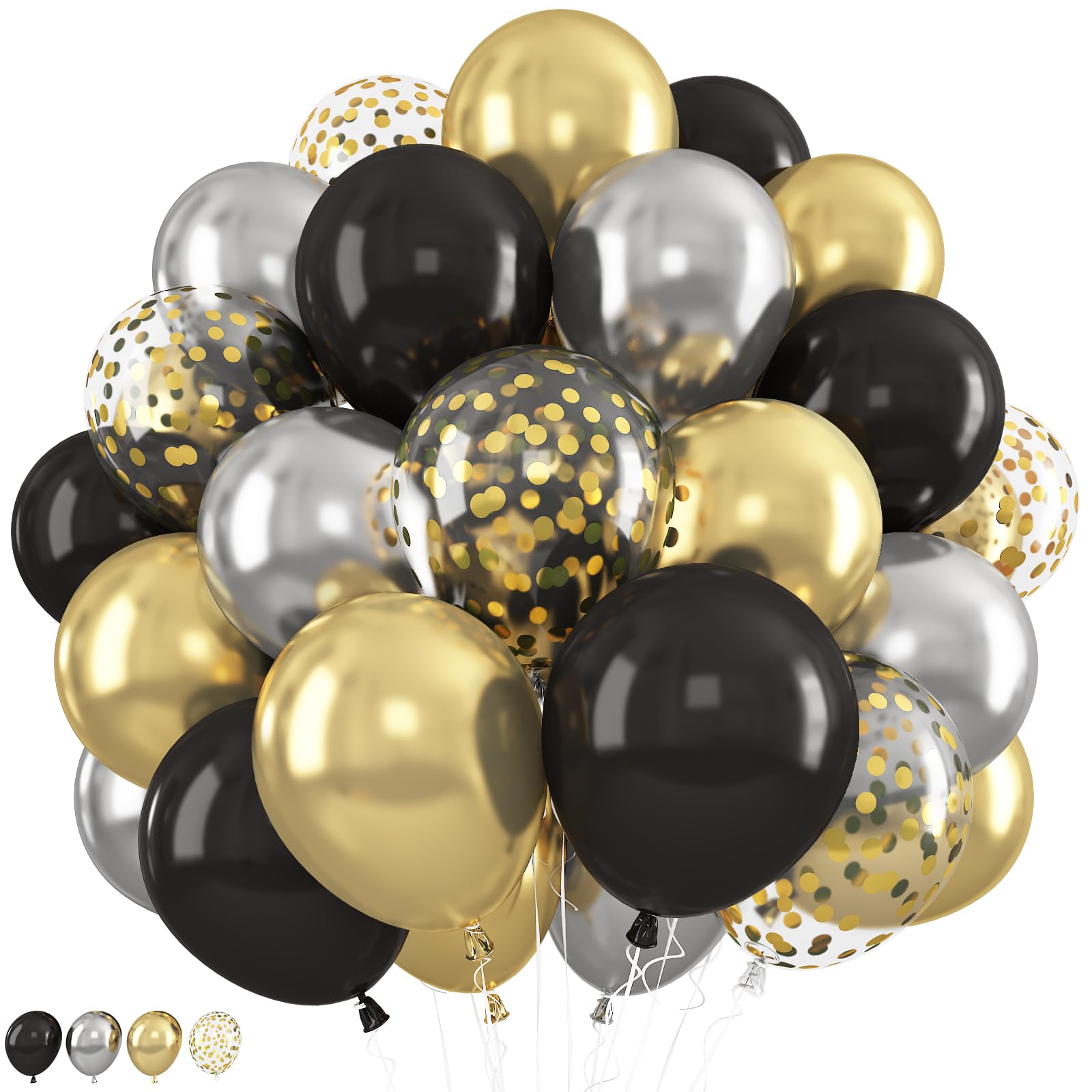 Amazon.com: Black Gold Silver Balloons, Metallic Gold Silver Black ...