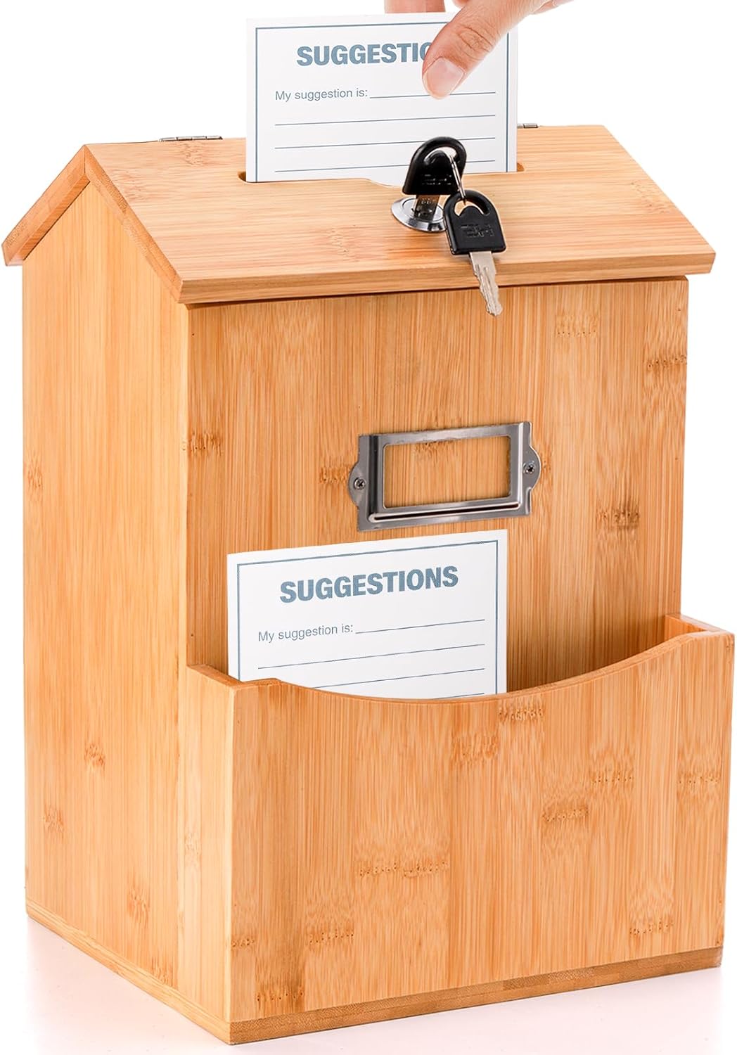Fasmov Bamboo Suggestion Box with 50 Cards, 8.1"x 7.1"x 12", Natural ...