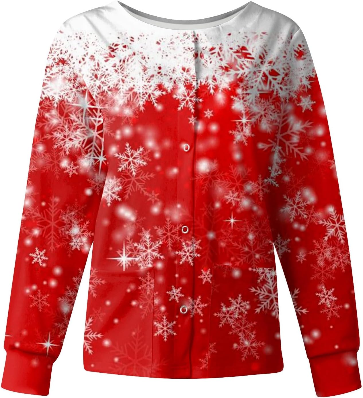 Amazon.com: Christmas Scrub Tops Woman Snowflake Long Sleeves Graphic ...
