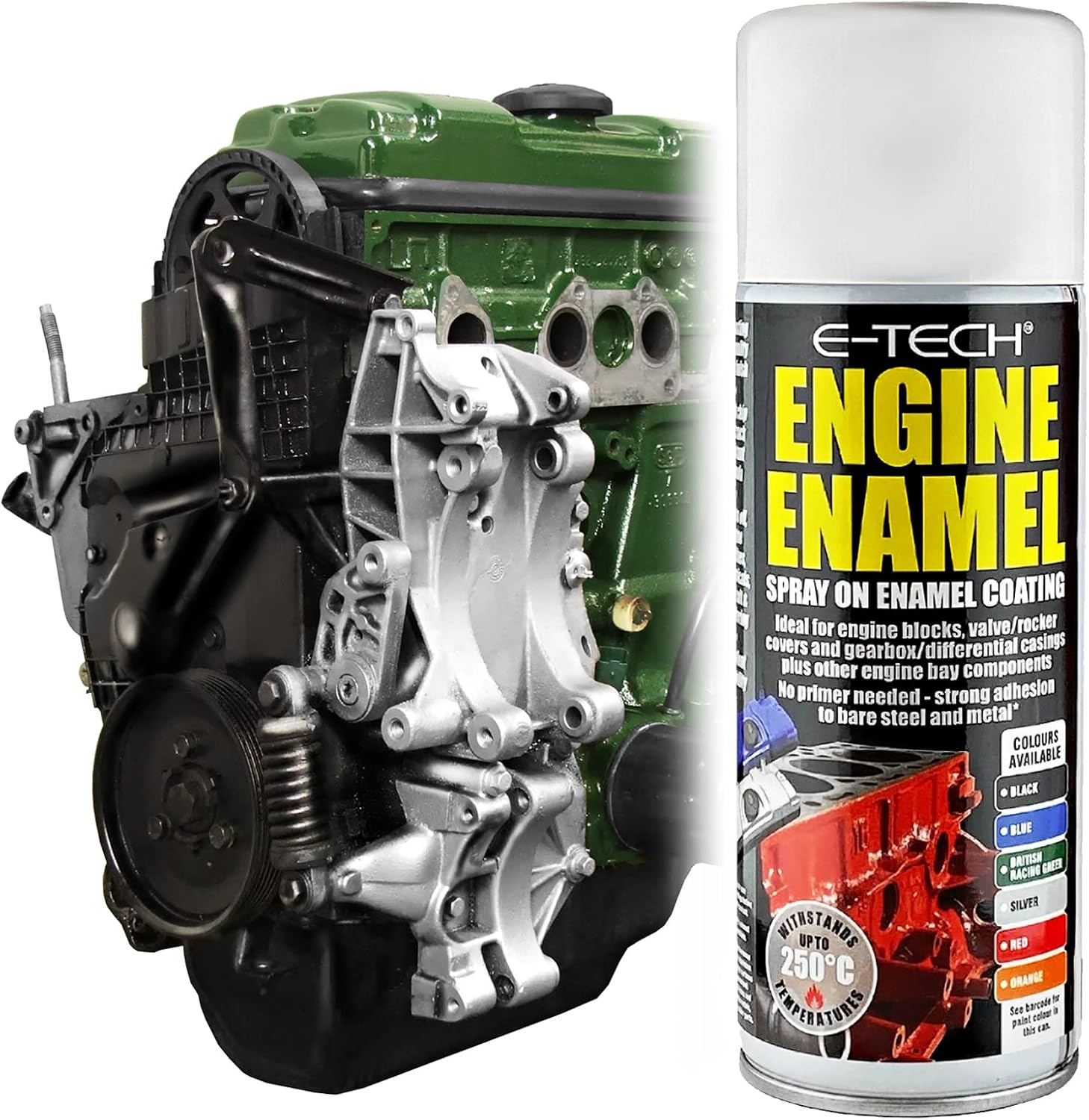 E-TECH - Heat Resistant Engine Enamel Paint 400ml - Spray On High Temp ...