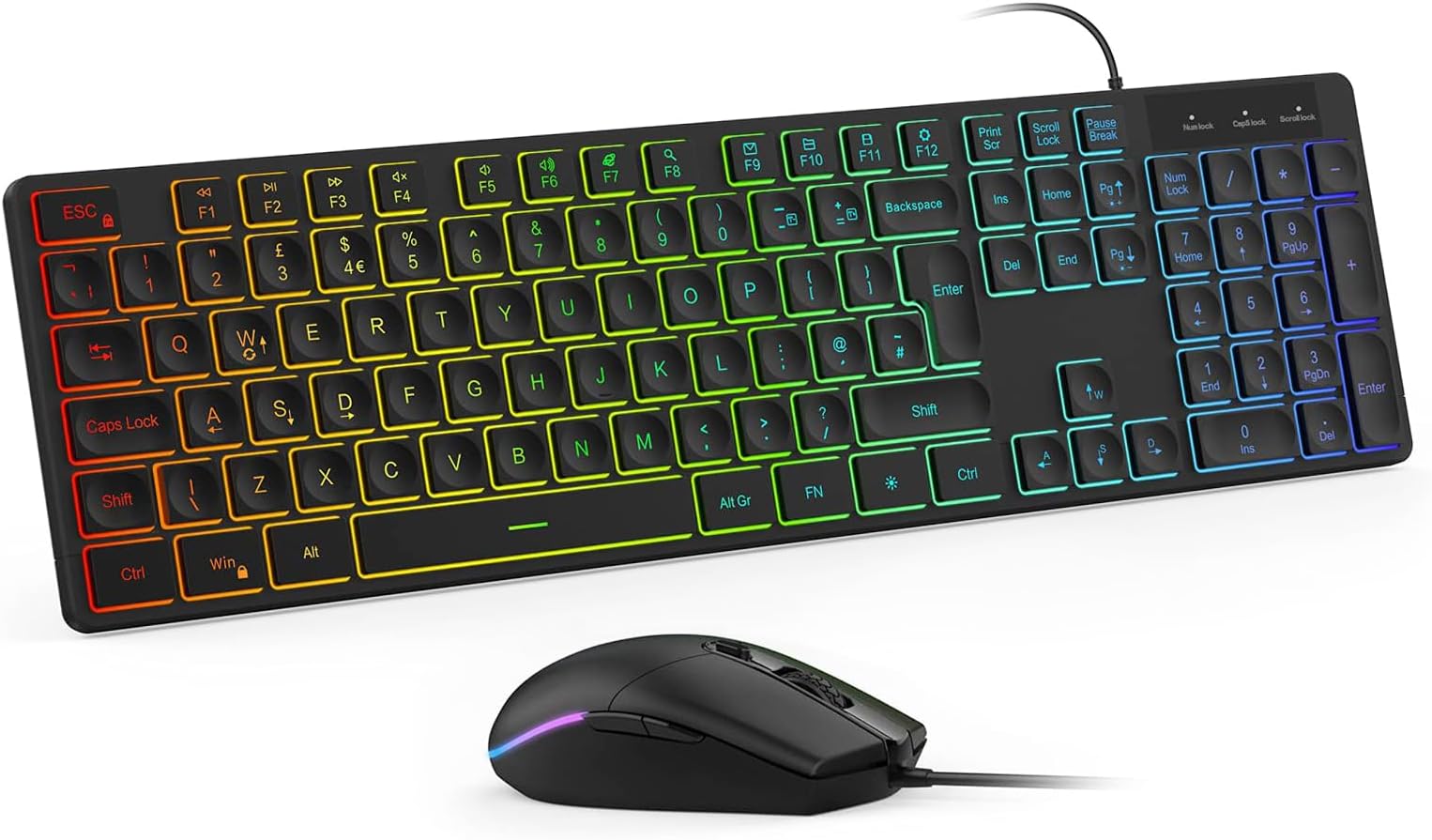 Wired Backlit Keyboard and Mouse set, Rainbow LED Gaming Keyboard and ...