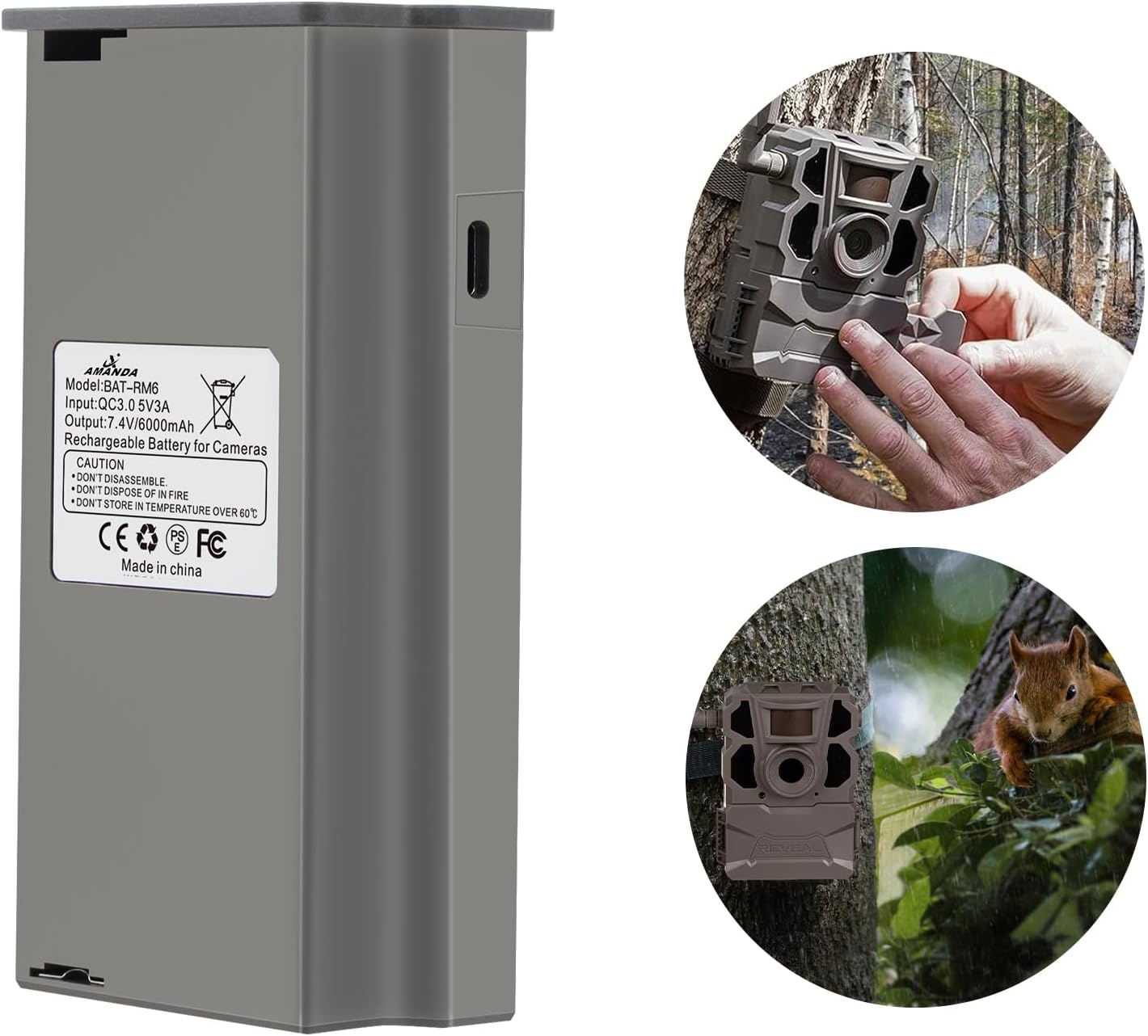 Amanda 6000mAh Rechargeable Hunting Camera Battery Pack for Reveal ...