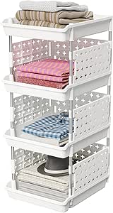 Lifewit 4 Tier Stackable Storage Baskets - Clothes Organiser Wardrobe ...