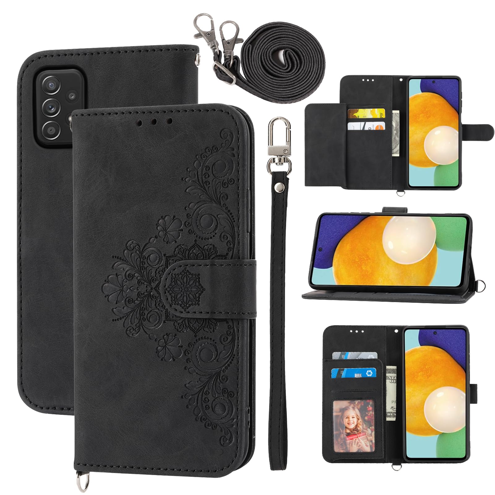 Amazon.com: Dswteny Wallet Case for Samsung Galaxy A23 5G/4G with Wrist Strap Crossbody Shoulder ...