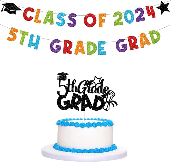 Amazon.com: JKQ Colorful Glitter Class of 2024 5th Grade Grad Banner ...