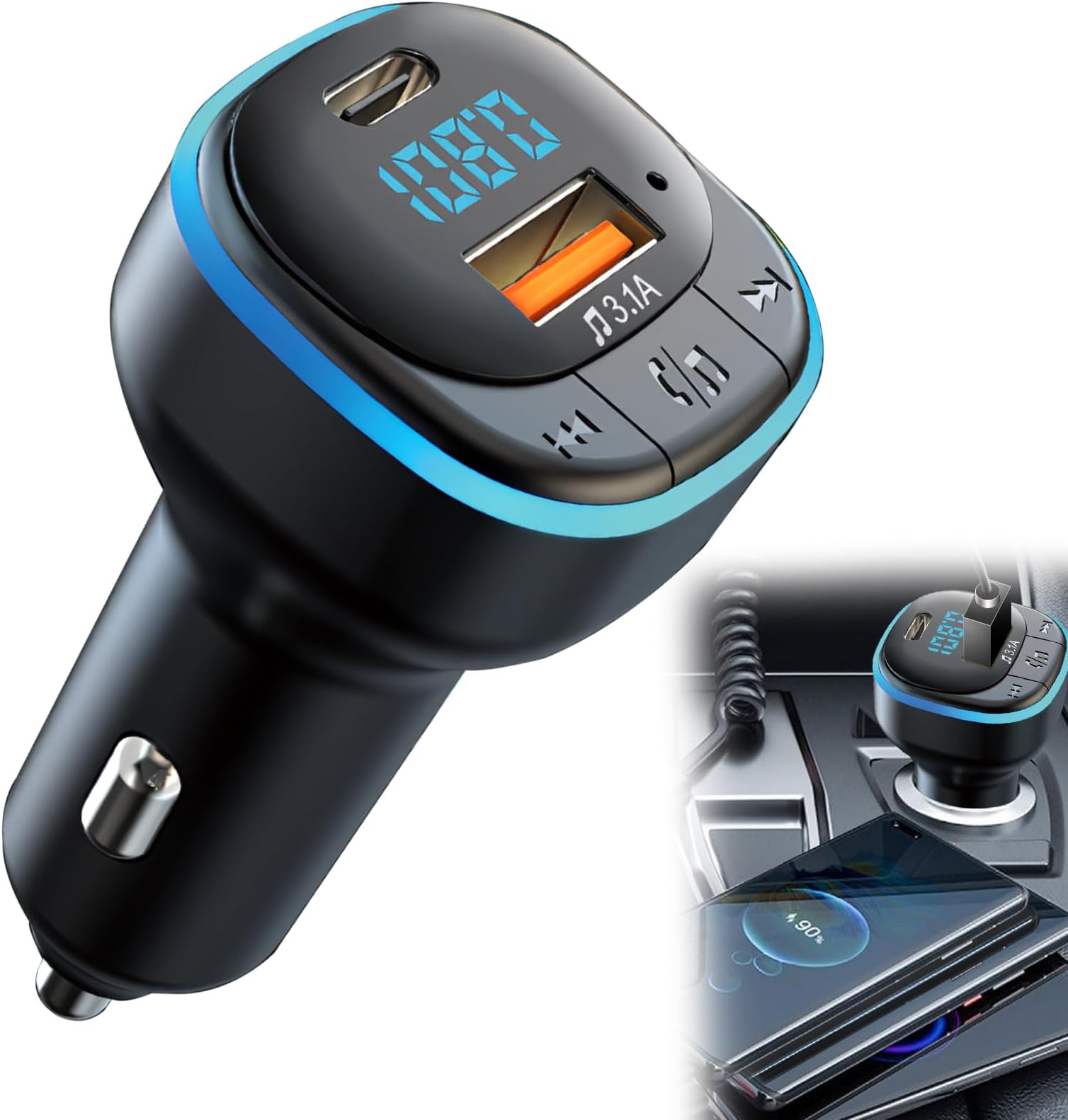 Bluetooth FM Transmitter 5.0 Auto Radio Adapter mit Ports 3.1A USB+Type ...