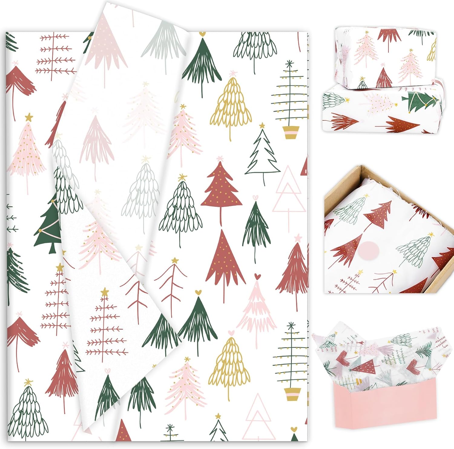Amazon.com: Whaline 100 Sheets Christmas Tissue Paper Boho Forest ...
