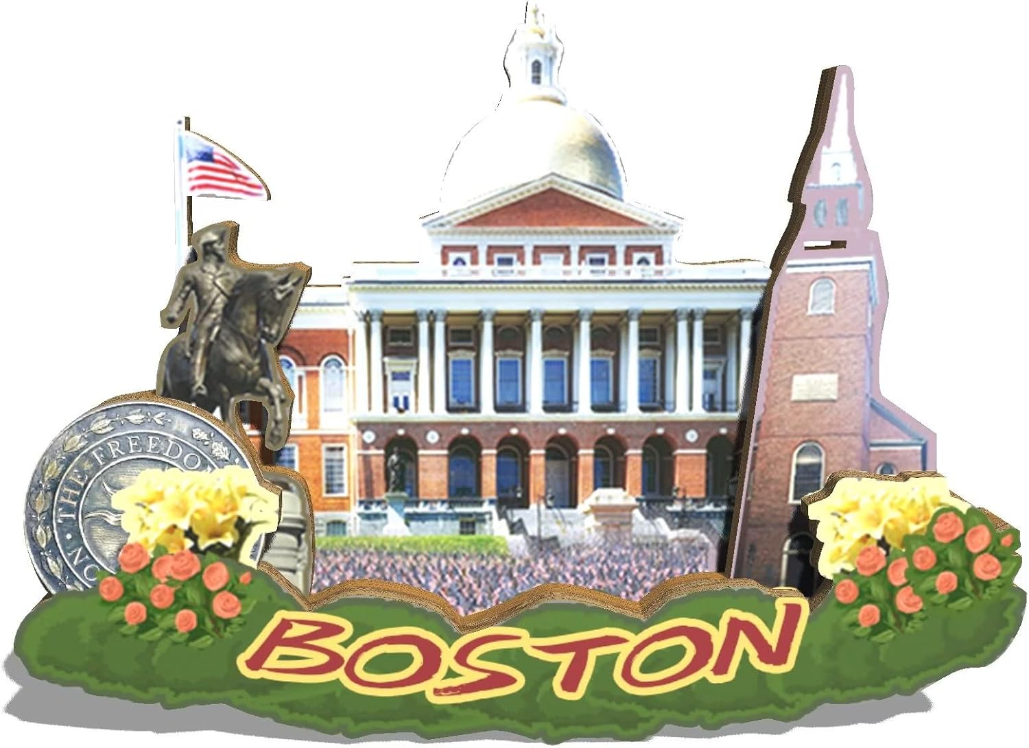 Amazon.com: USA Boston Magnet Fridge Magnet Wooden 3D Landmarks Travel ...