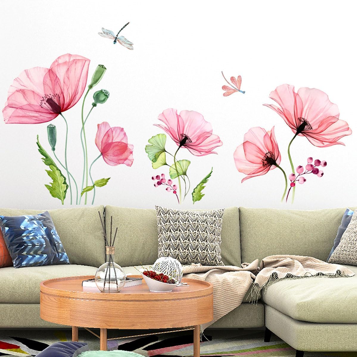 Amazon.com: Timelesslong Lotus Flowers Wall Stickers for Living Room ...