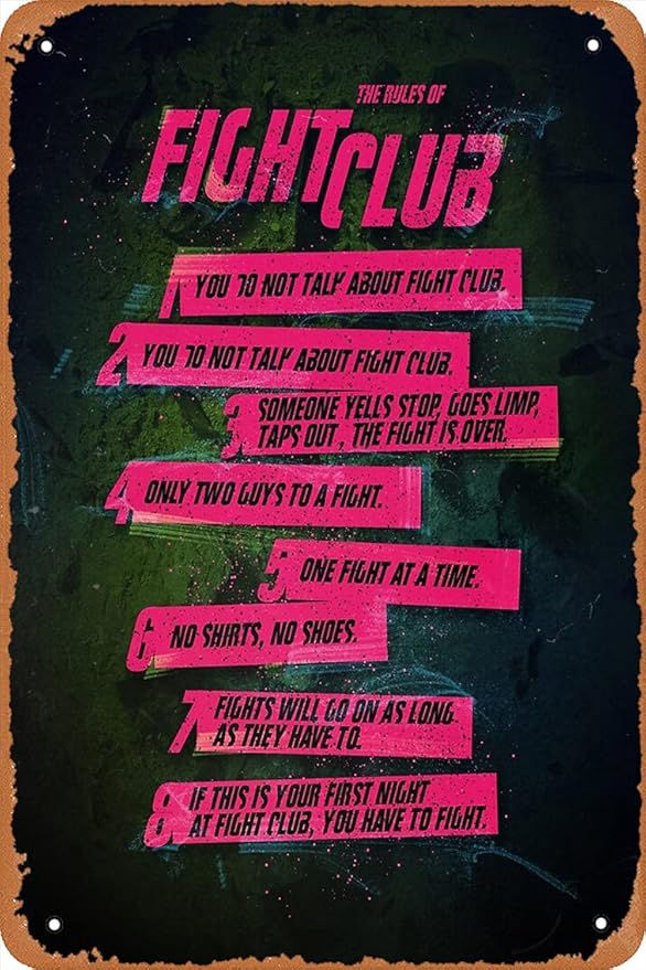 Amazon.com: Metal Sign - Fight Club Rules Tin Poster 12 X 8 Inches ...