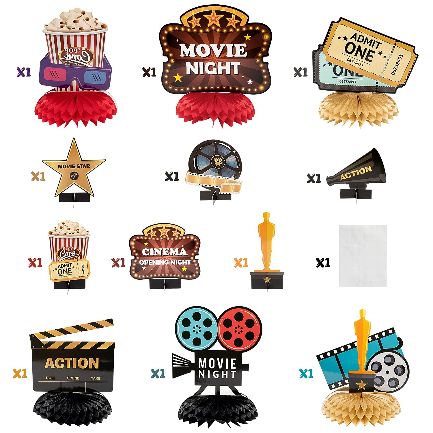 Buy OSNIE 12Pcs Movie Night Themed Honeycomb Centerpieces Table Topper ...