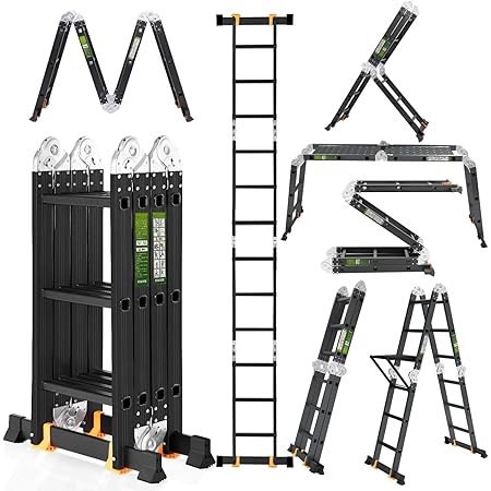 Bryner Folding Step Ladder, 19.6ft , 7 in 1 Multi-Purpose Folding ...