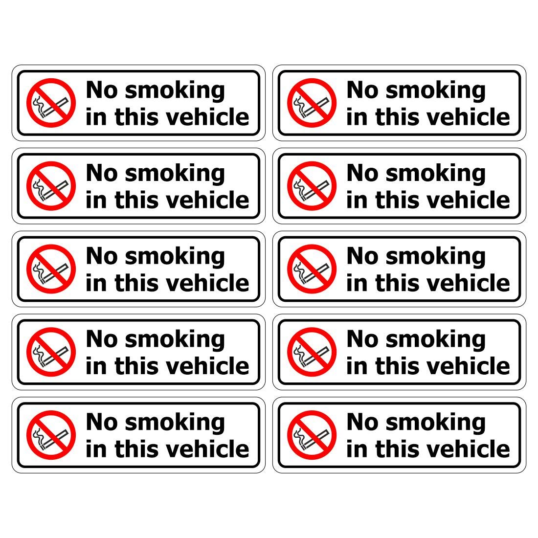 Set of 10 No Smoking Sign No Smoking in This Vehicle Sticker 100mm x ...
