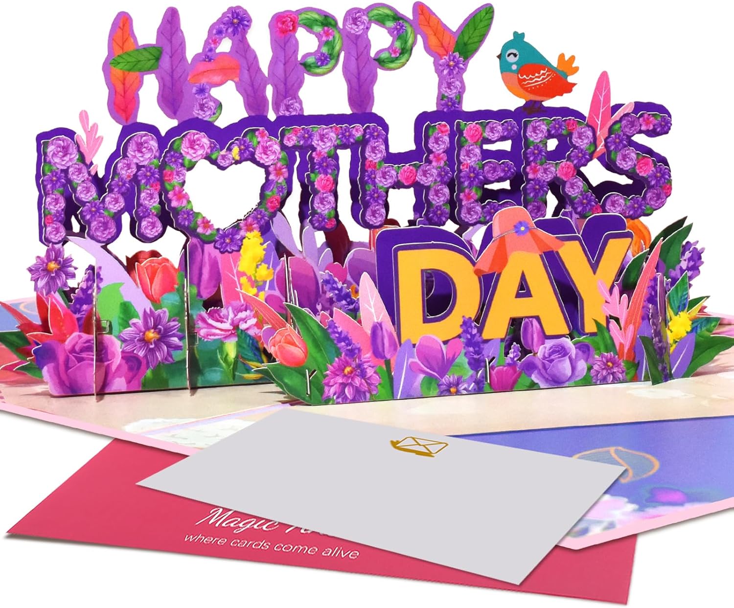 3D Pop-Up Mother's Day Card, Floral & Bird Layered Design, Handmade ...