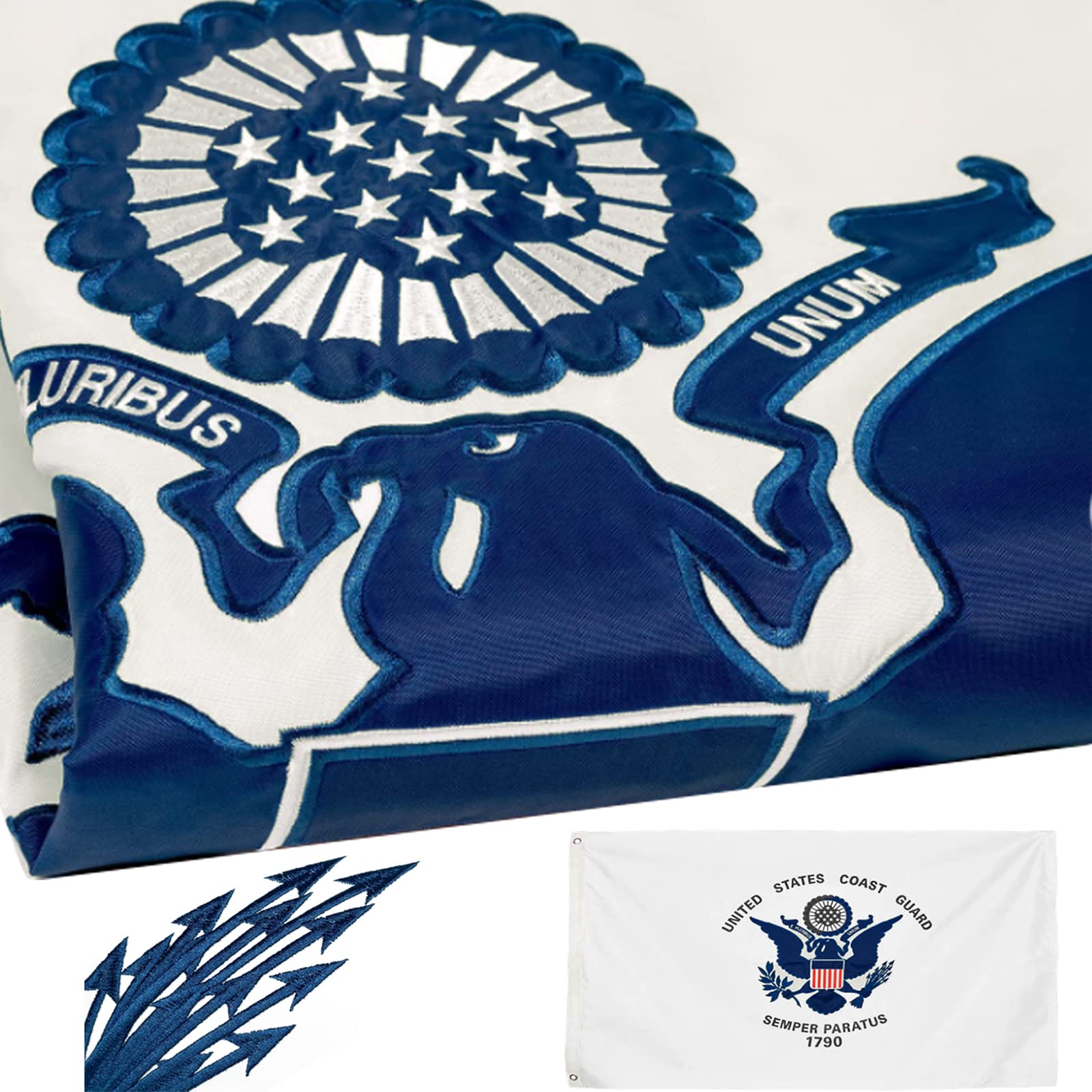 Amazon.com : Embroidered USCG 3x5 Coast Guard Flag- 3Ply Double Sided ...
