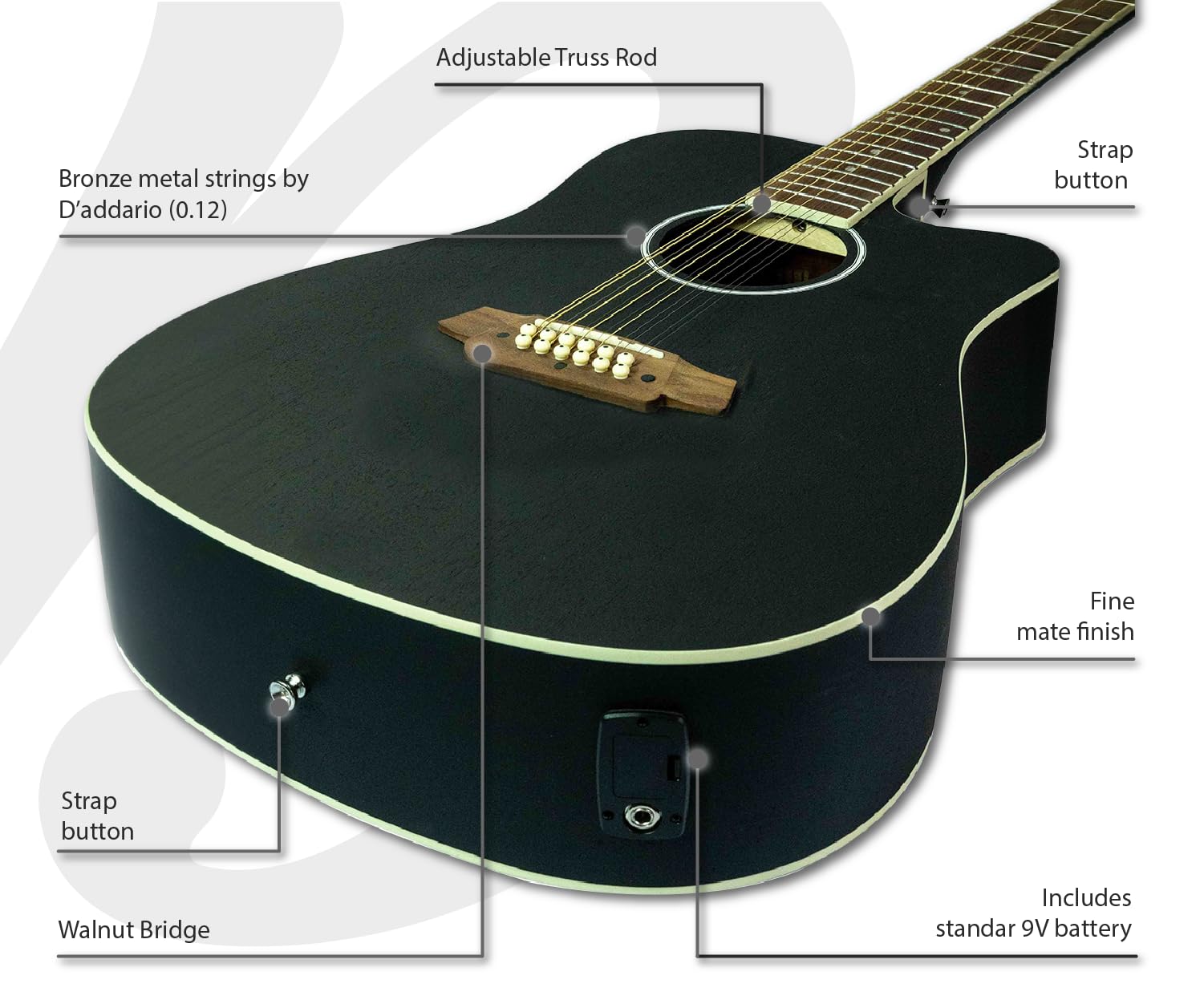 New 12 String Acoustic Electric Requinto Guitar Black ESP LTD TL 12