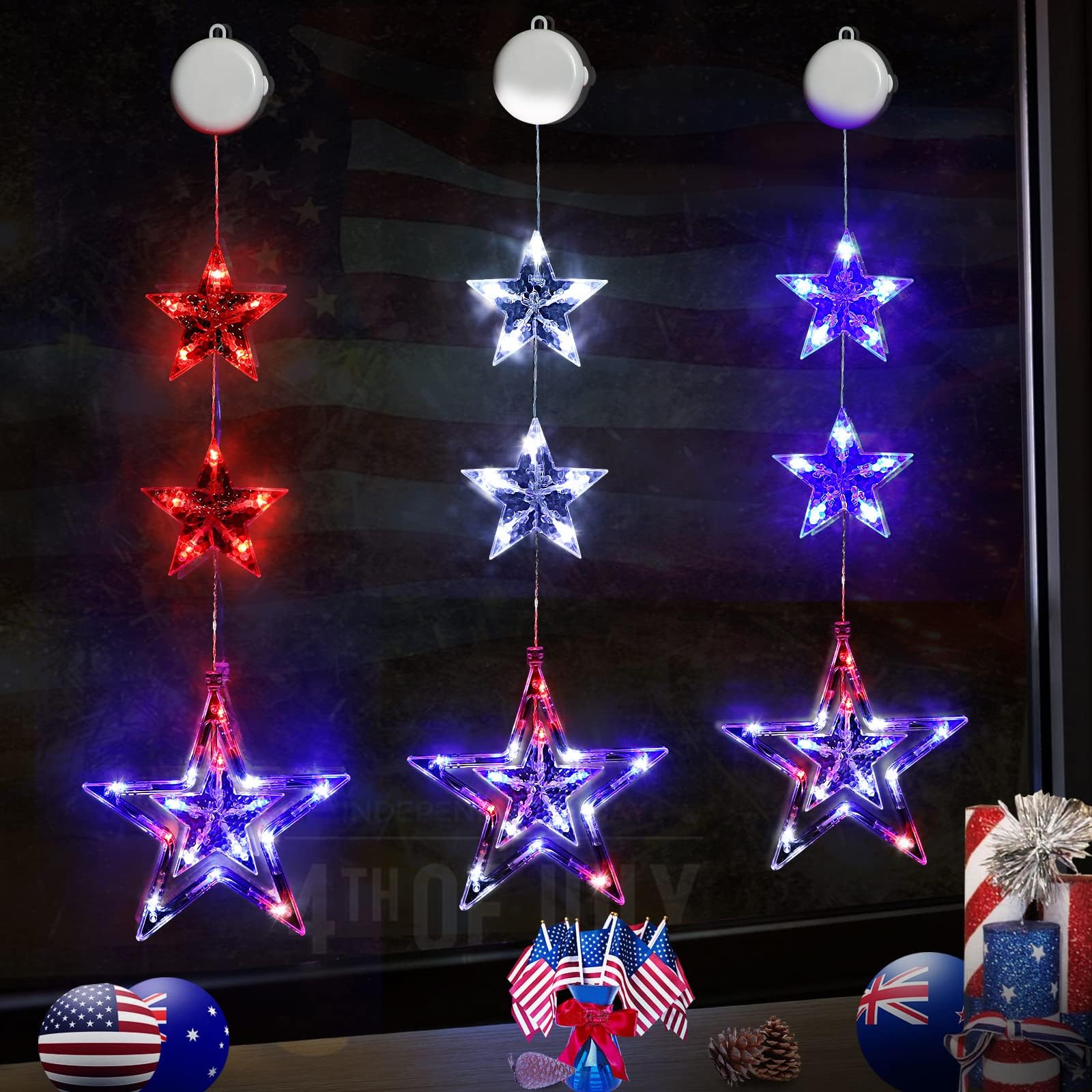 Enhon 4th of July Solar Pathway Lights, 20 LED 8 Modes Cemetery Flowers ...