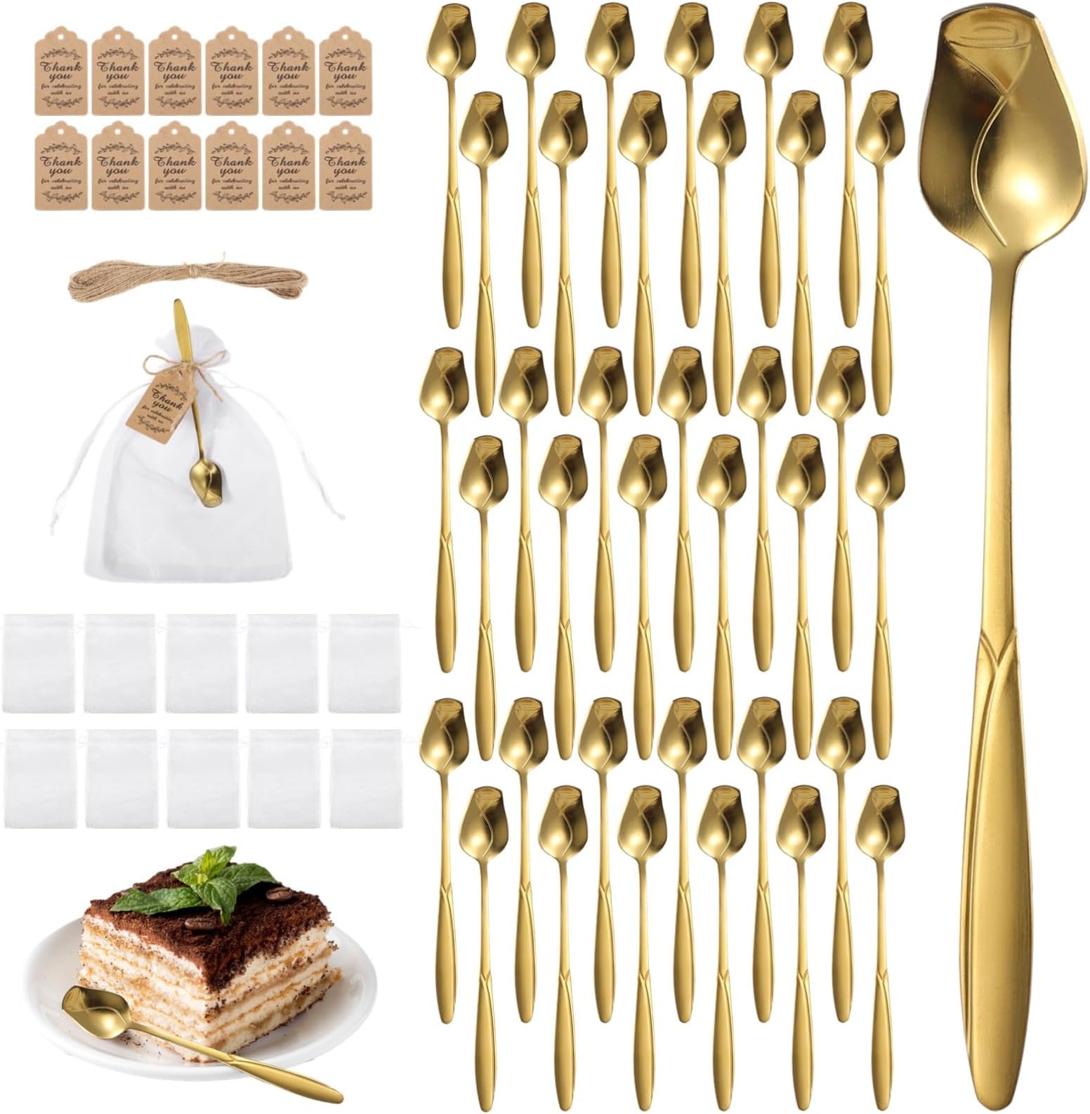 Amazon.com: Norme 100 Set Wedding Flower Coffee Spoon 5'' Stainless ...