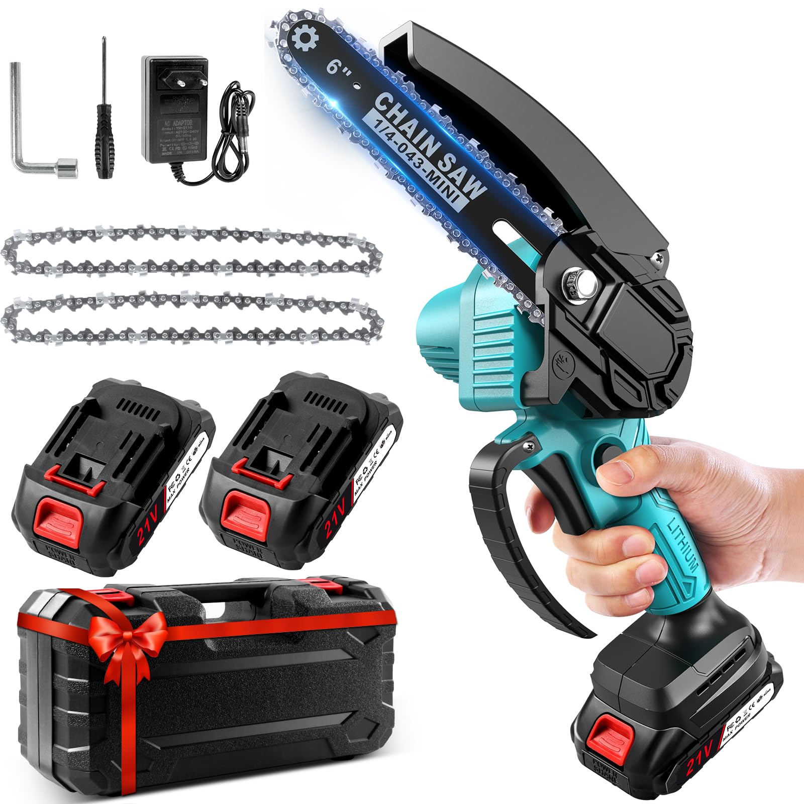 Mini Chainsaw Cordless 6 Inch, 2 * 21V batteries and 2 Chains ...