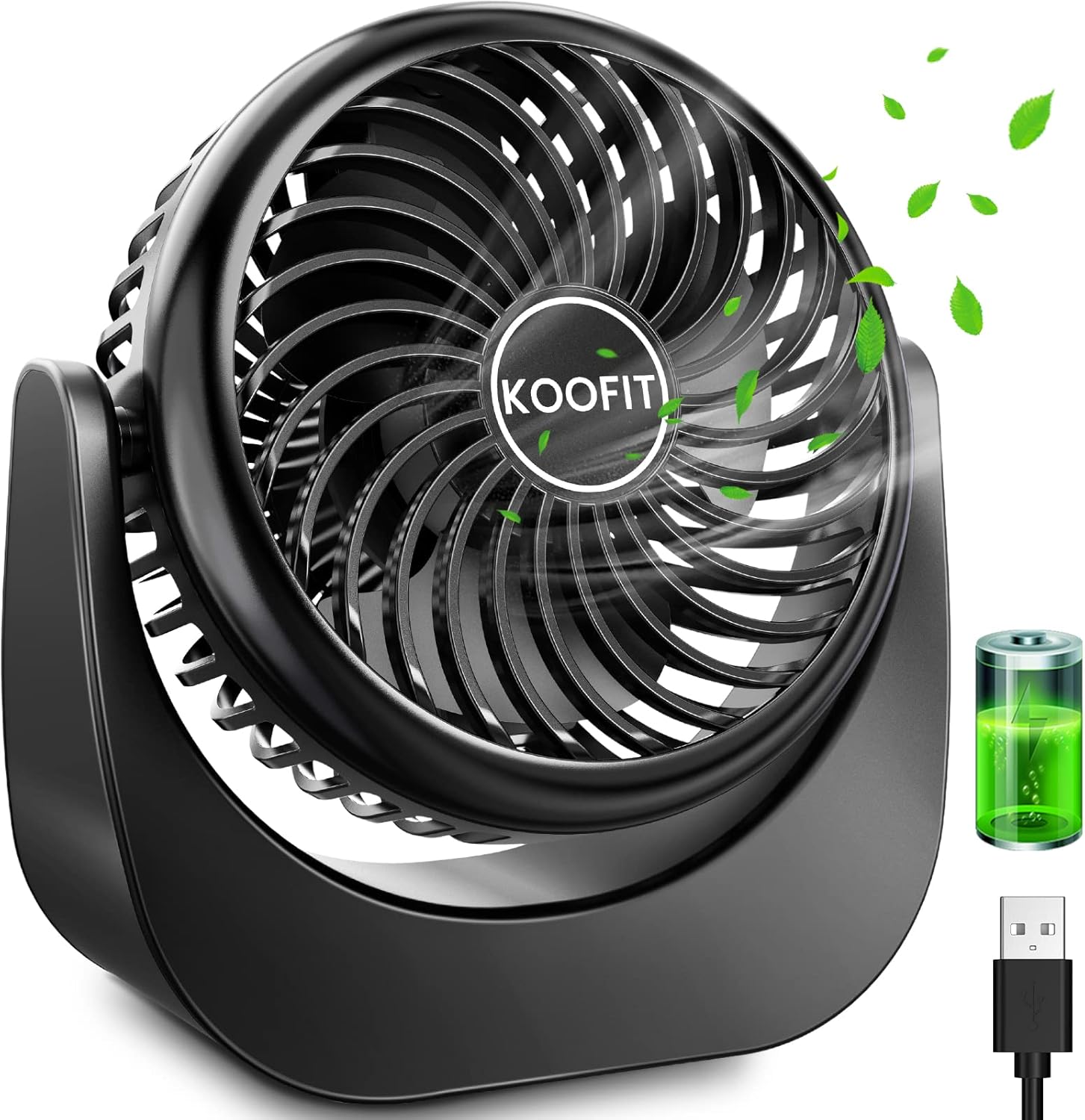 KOOFIT Desk Fan, USB Desk Fan, USB Fan Silent Powerful Table Fan for ...