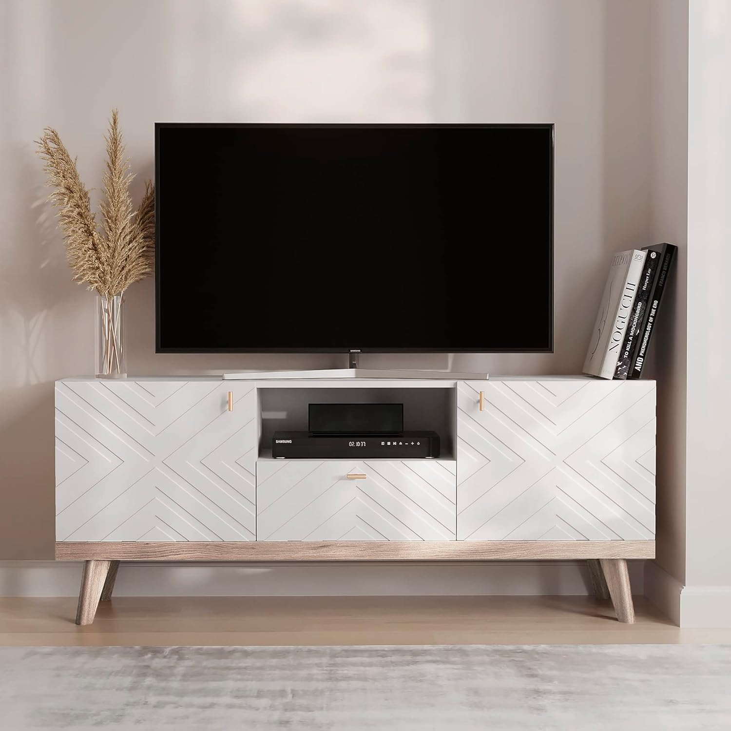 Amazon.com: Living Skog Alba TV Stand with 1-Drawer in Scandinavian mid ...