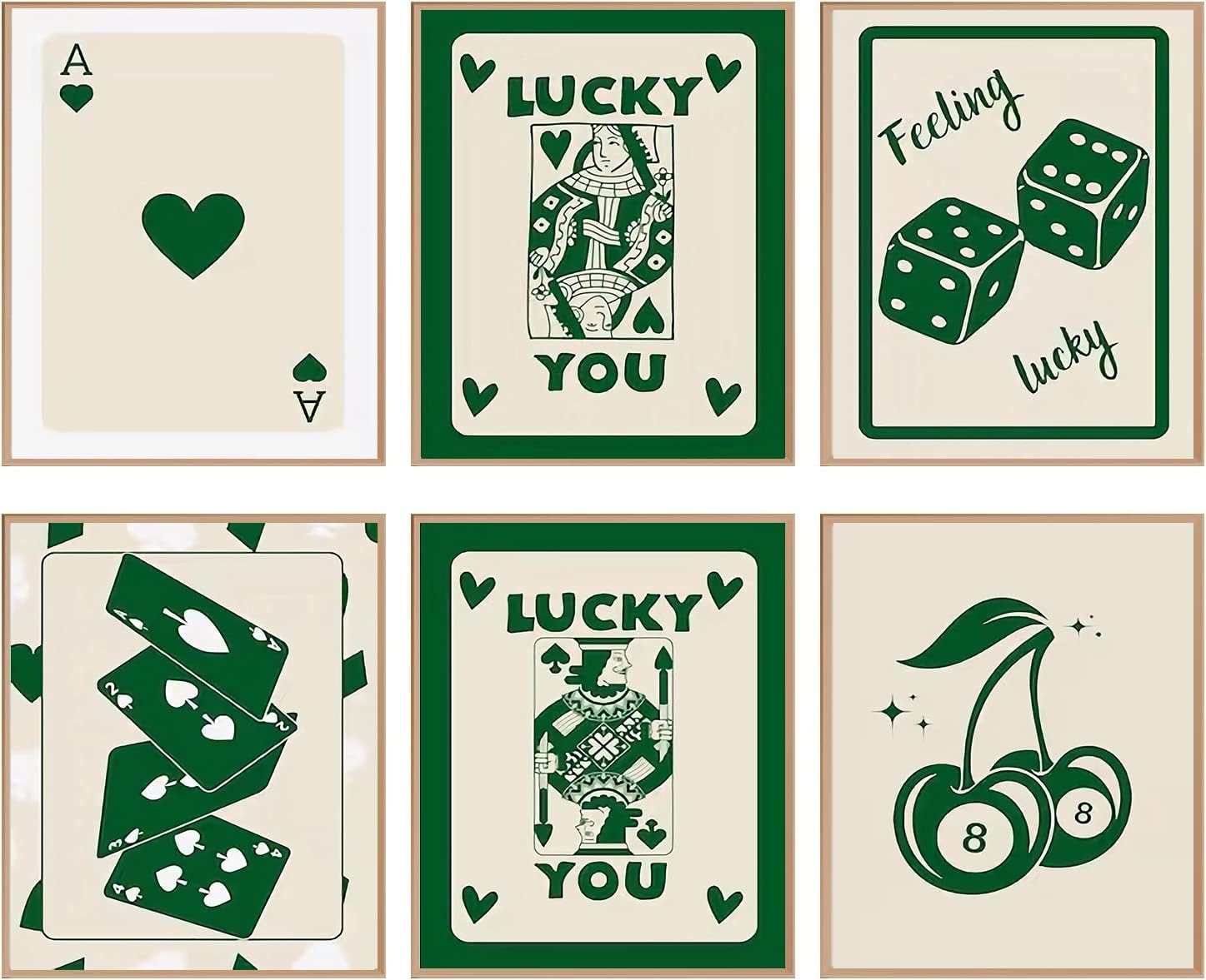Amazon.com: Poker Art Canvas Green Ace King & Queen of Hearts Playing ...