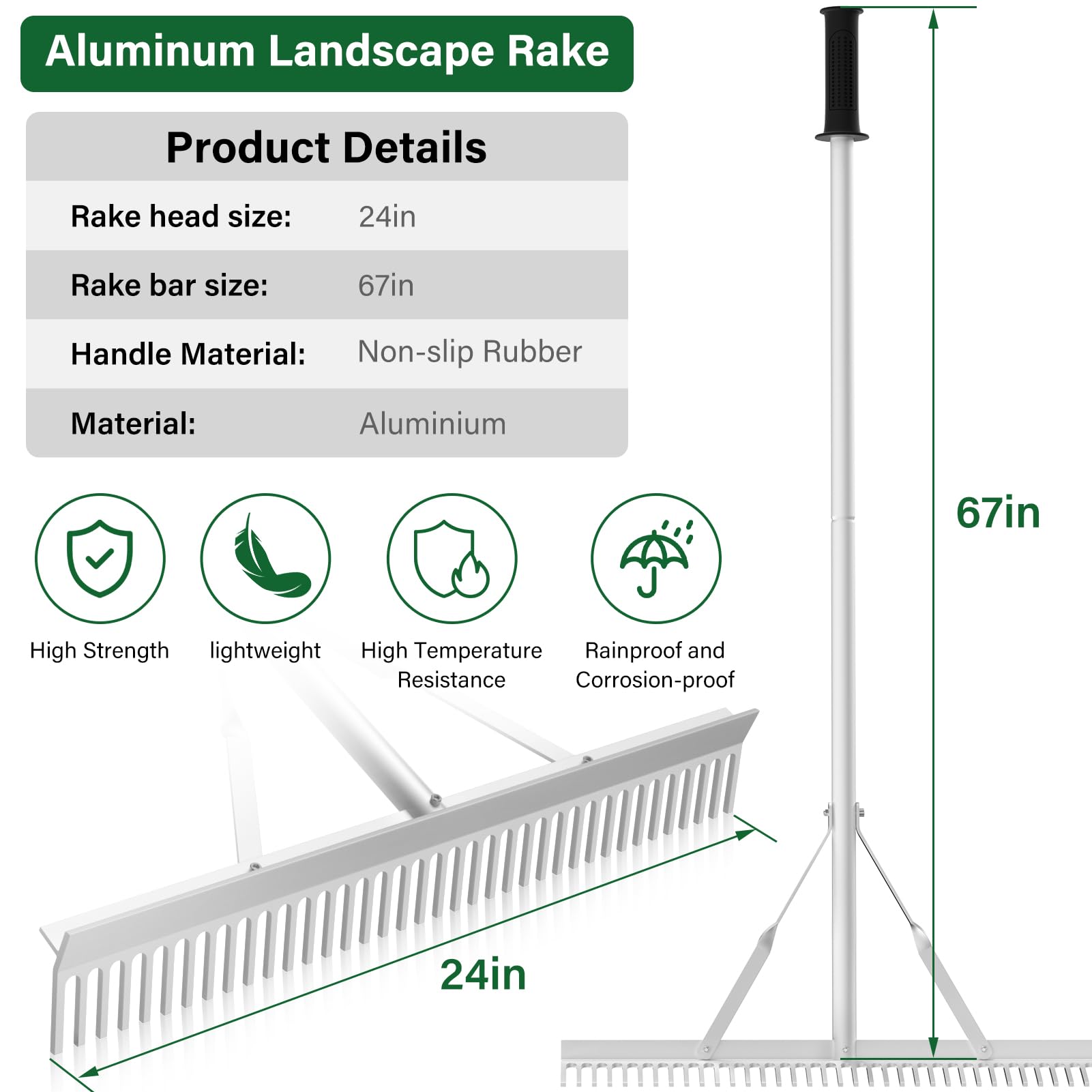 Snapklik.com : Aluminum Landscape Rake,Landscape Rake 24",Leaf Rake ...