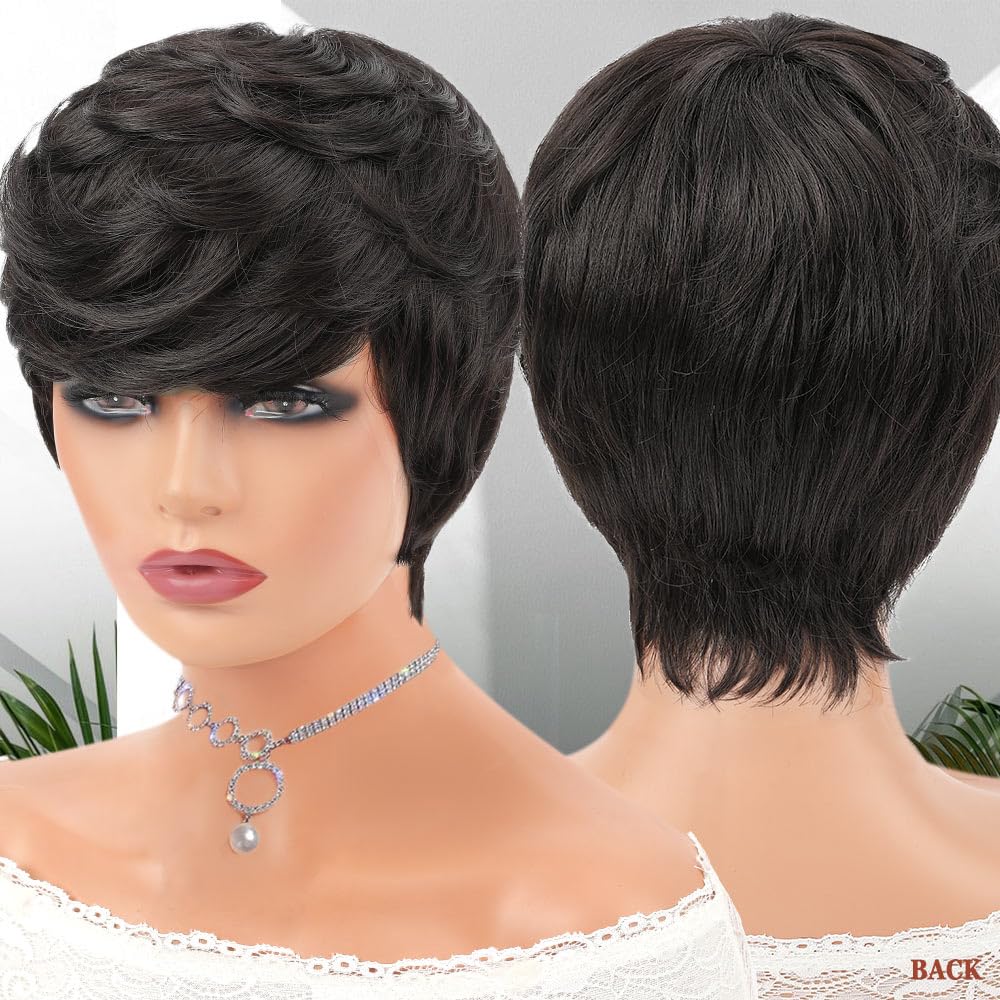 Amazon.com : COOINEADER Pixie Cut Wig Short Brown Wig with Bangs, 4 ...