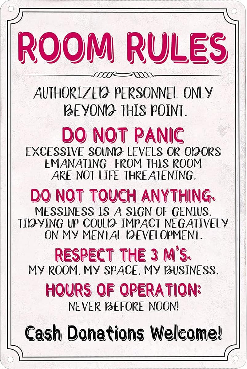 Amazon.com : Room Rules Teen Girls Bedroom Door Decor Boy Room Room ...