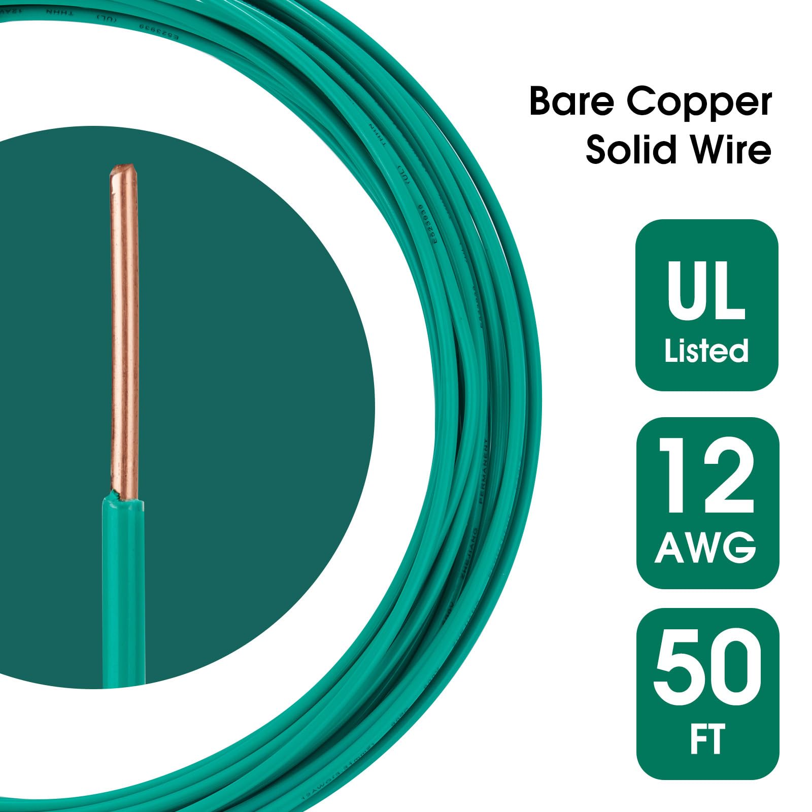 Snapklik.com : UL Listed Solid Pure Copper Grounding Cable, 12 AWG ...