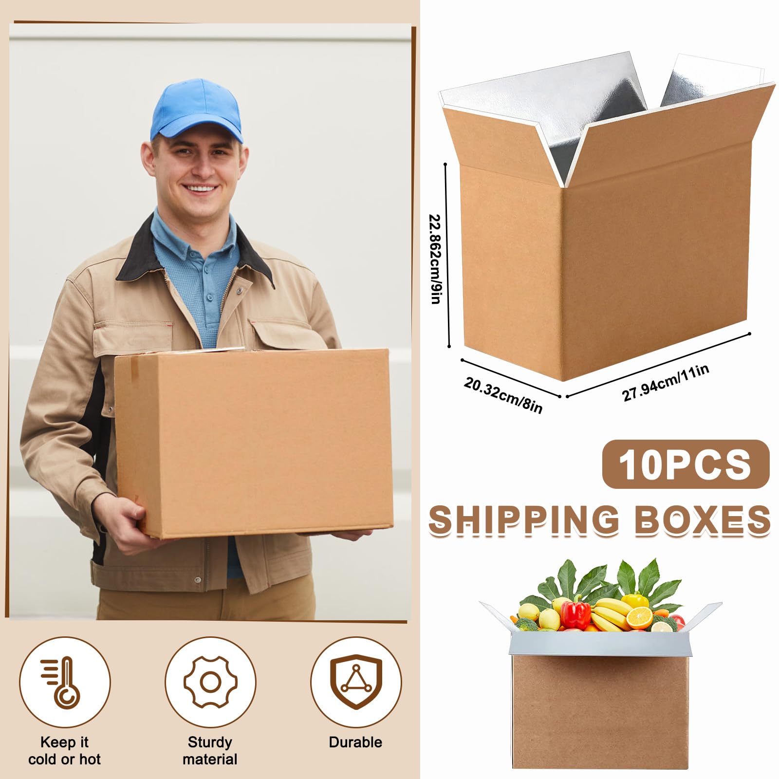10 Pieces Insulated Shipping Boxes with Aluminum Foil Liner,Thermo ...