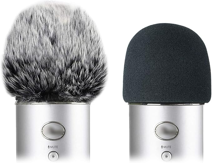 Amazon.com: Foam Microphone Windscreen with Furry Windscreen Muff - Mic ...