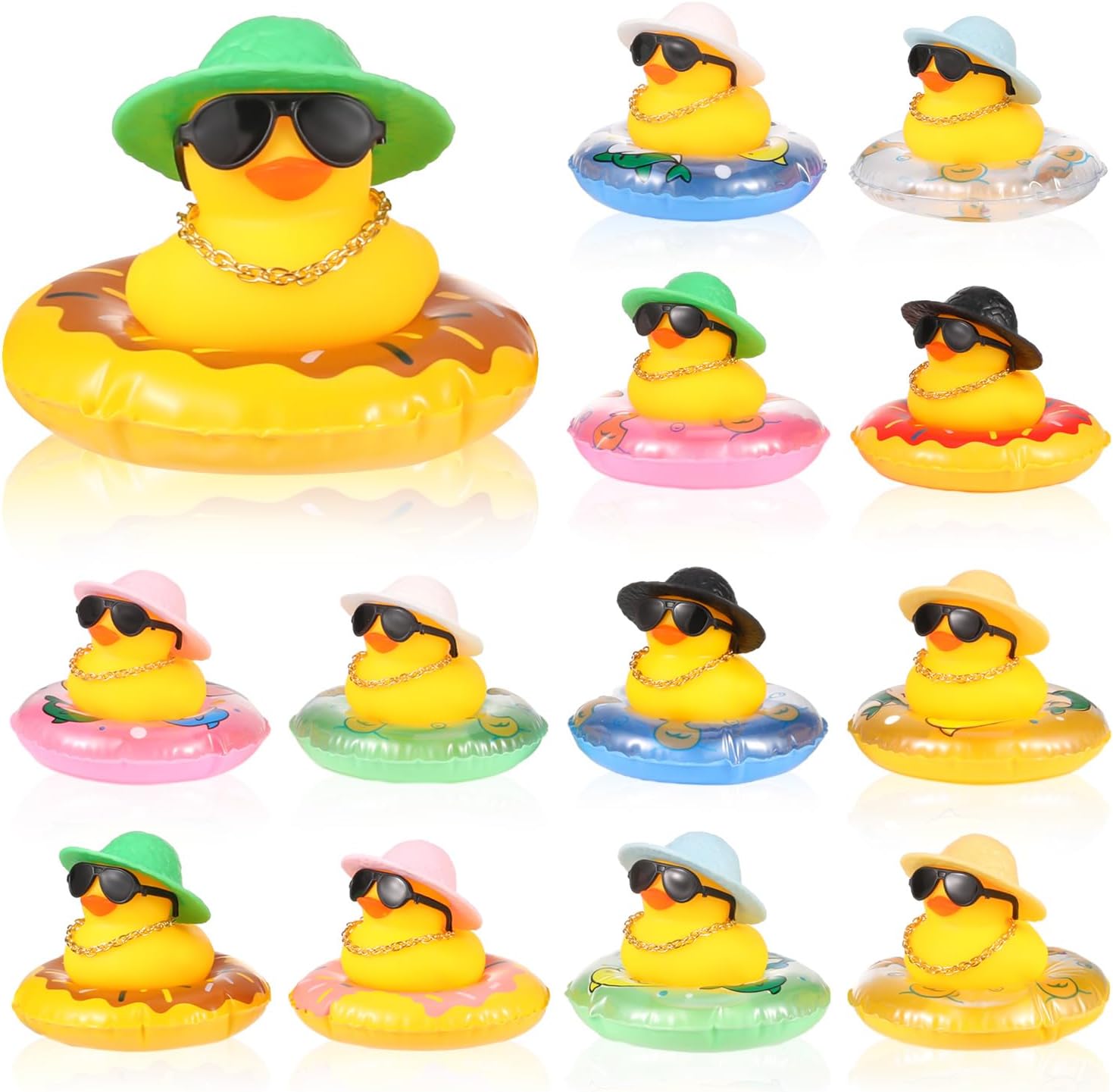 Amazon.com: 12 Set Mini Rubber Ducks Dashboard with Mini Swim Ring Sun ...