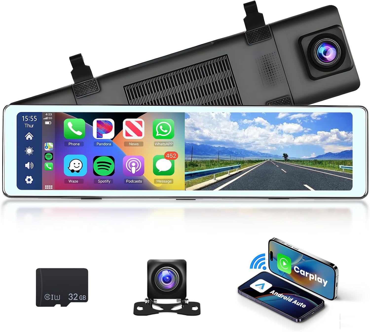 Amazon.com: Car in-Mirror Mounted Dash Cam with Front & Rear View ...