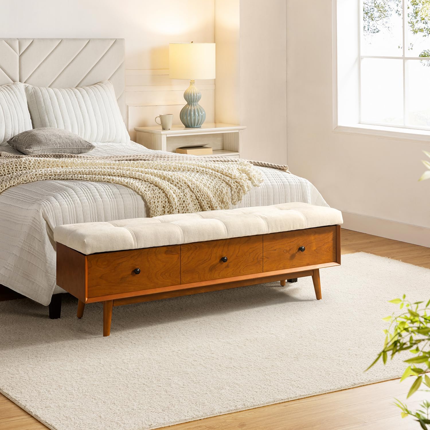 Amazon.com: HULALA HOME Mid Century Storage Ottoman Bench with Wooden ...