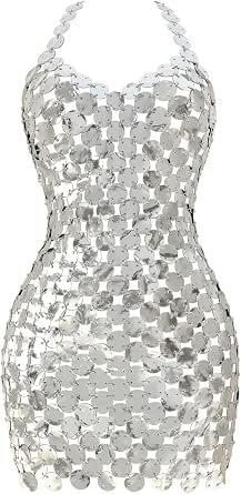 Amazon.com: Azazccm Sequin Body Chain Dress,Women Chain Skirts for ...