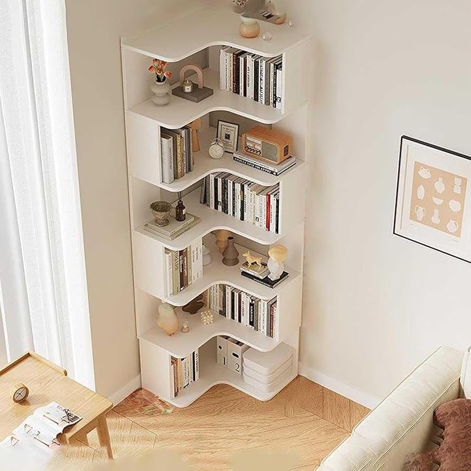 Amazon.com: JDLKESQE Modern Vertical Corner Bookshelf Solid Wood Floor ...