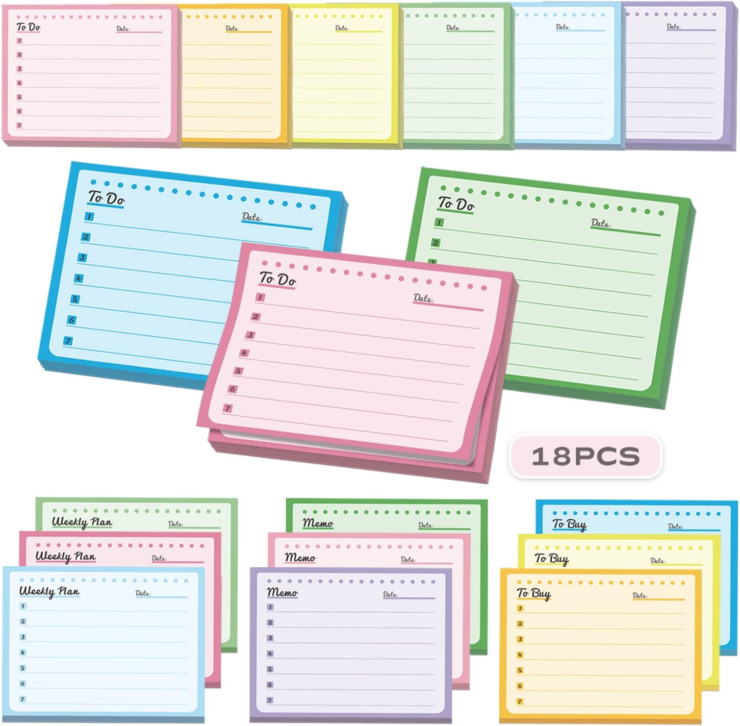 Amazon.com : BABORUI 9 Pack to Do List Sticky Notes, 450 Sheets Self ...