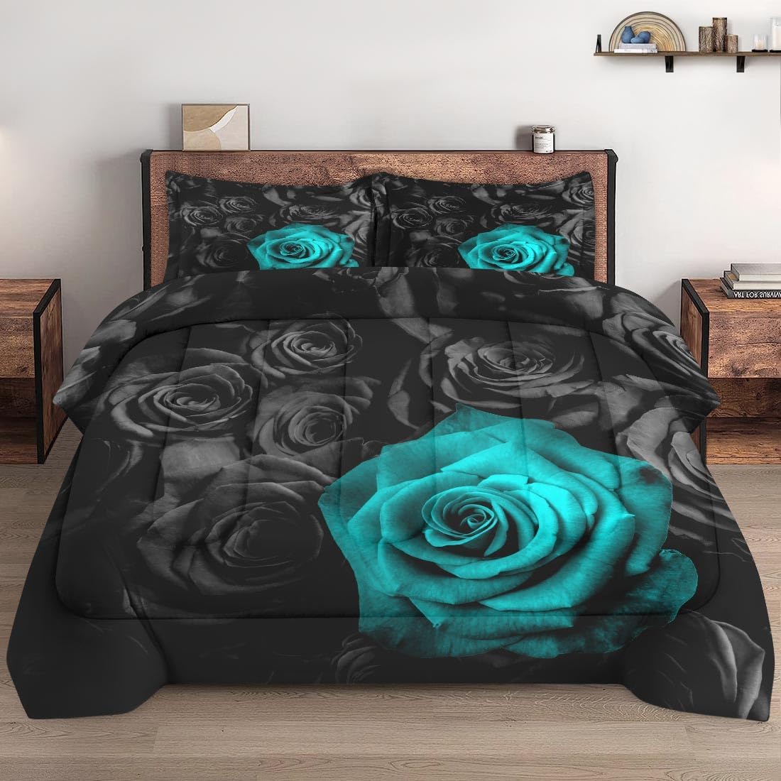 Amazon.com: WeCozy King Size Comforter Set with 2 Pillowcases, Cyan ...