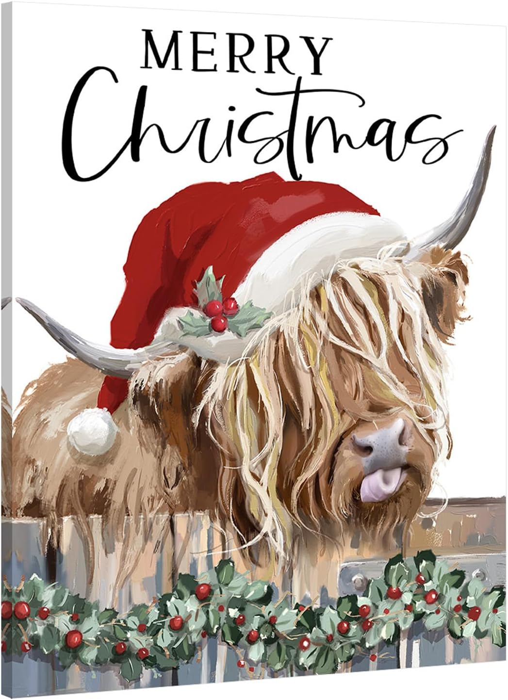 Amazon.com: Christmas Highland Cow Wall Decor:Merry Christmas Canvas ...