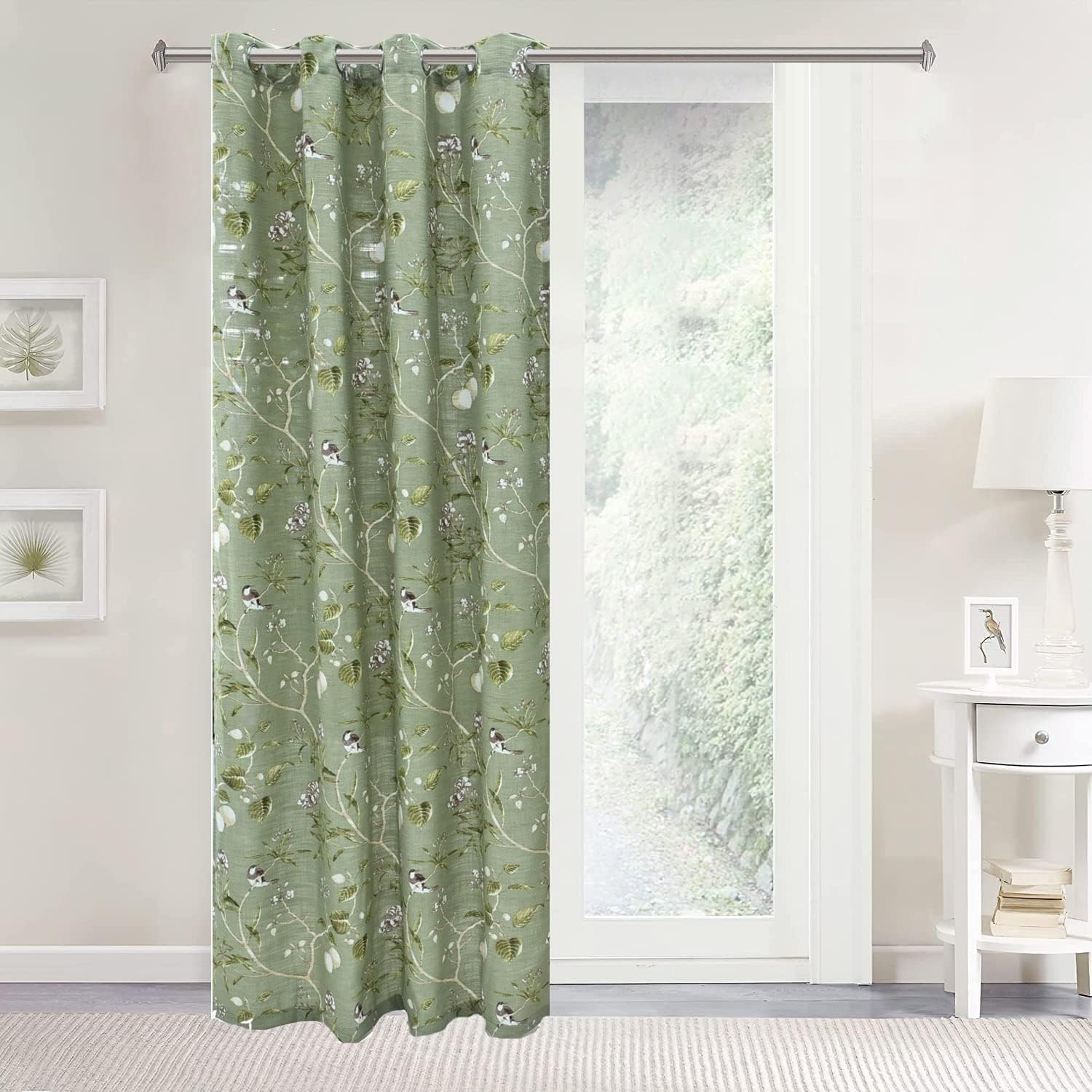 Amazon.com: pureaqu Birds Floral Pattern Curtain Panels Grommet Top ...