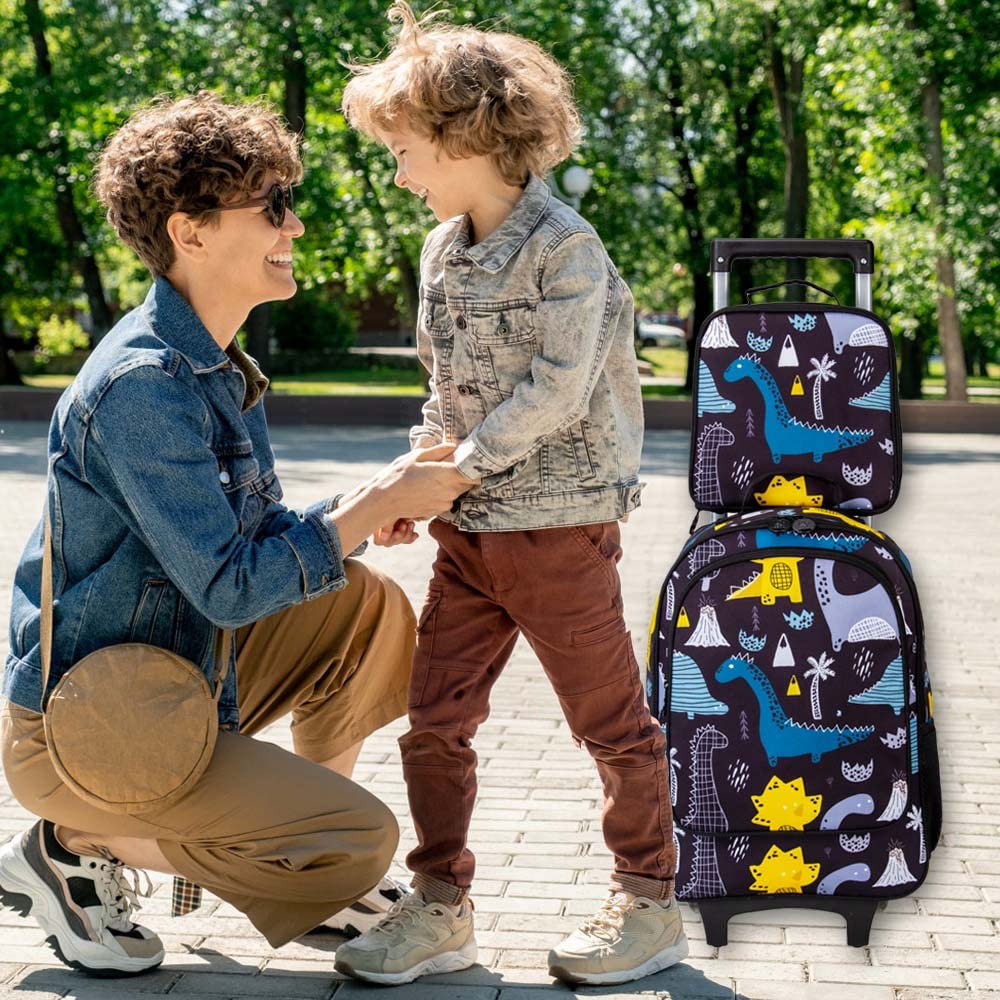 AGSDON 3PCS Kids Rolling Backpack, Boys Roller Wheels Bookbag, Wheeled ...