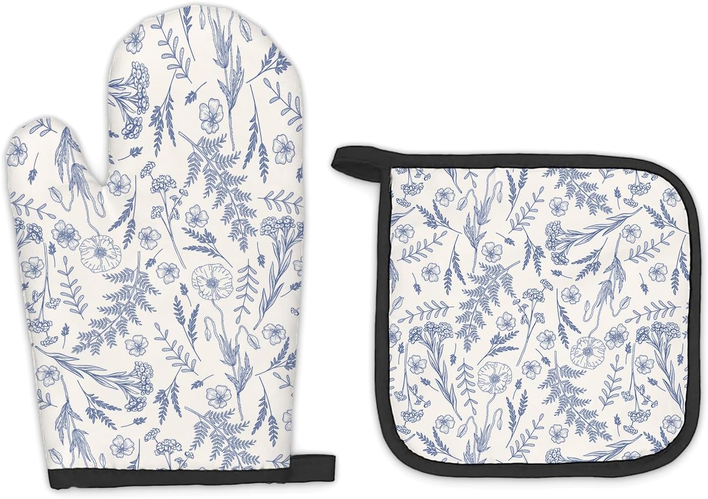 Amazon.com: FIicy Blue Chinoiserie Floral Oven Mitts and Pot Holders ...