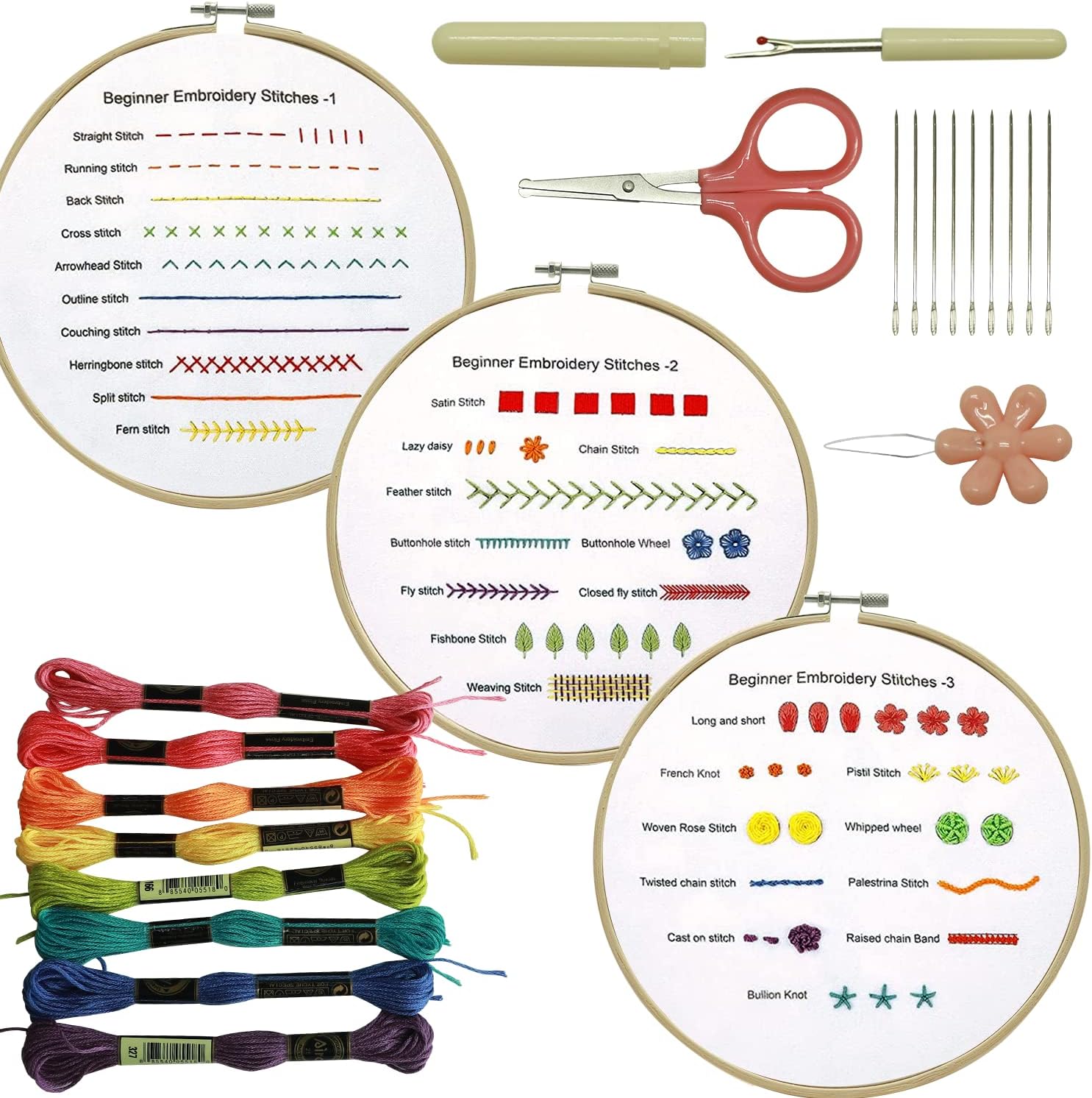 Amazon.com: GOONAVI Beginner Embroidery Stitch Practice Kit, 3 Sets ...