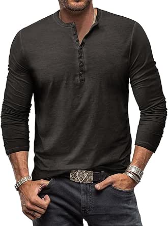 YawYews Heren Tops Henley T-shirt met lange mouwen voor mannen katoen casual opa vintage T ...